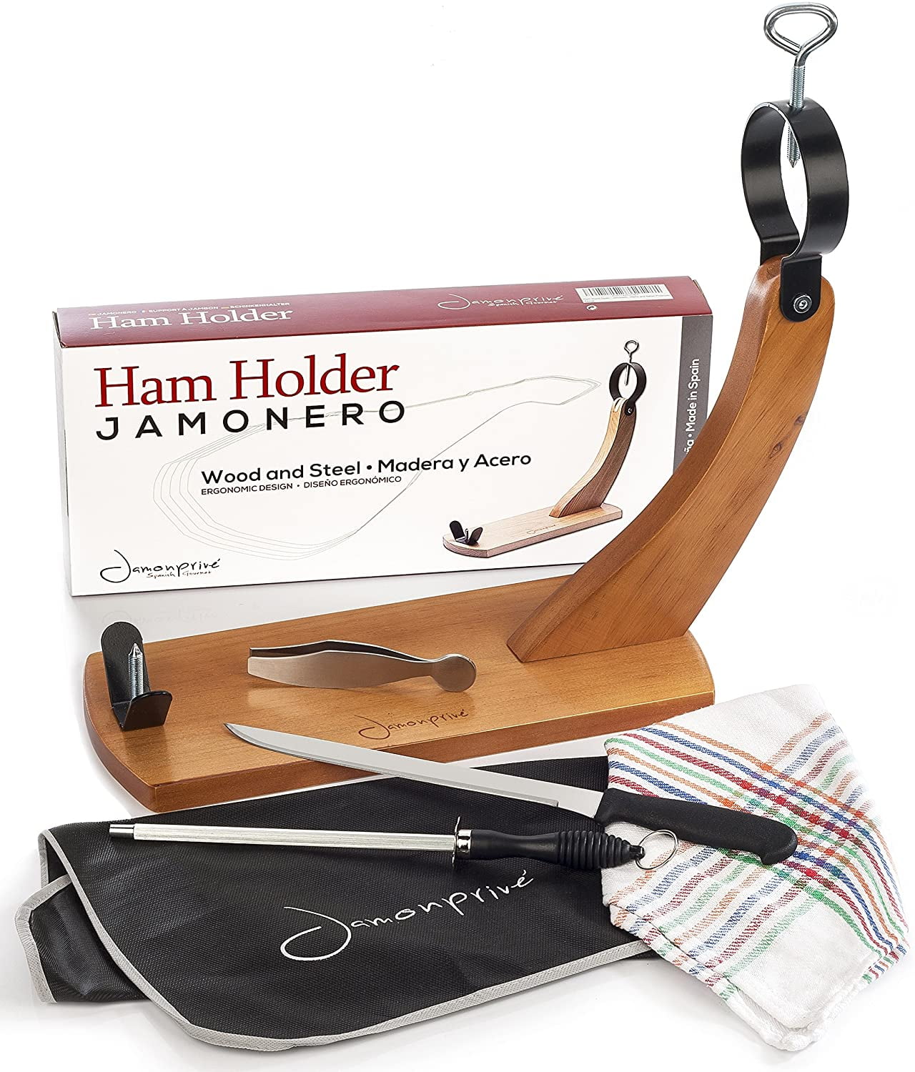 Ham Stand Spain with Knife and Sharpening Steel + Ham Cover + Kitchen ...