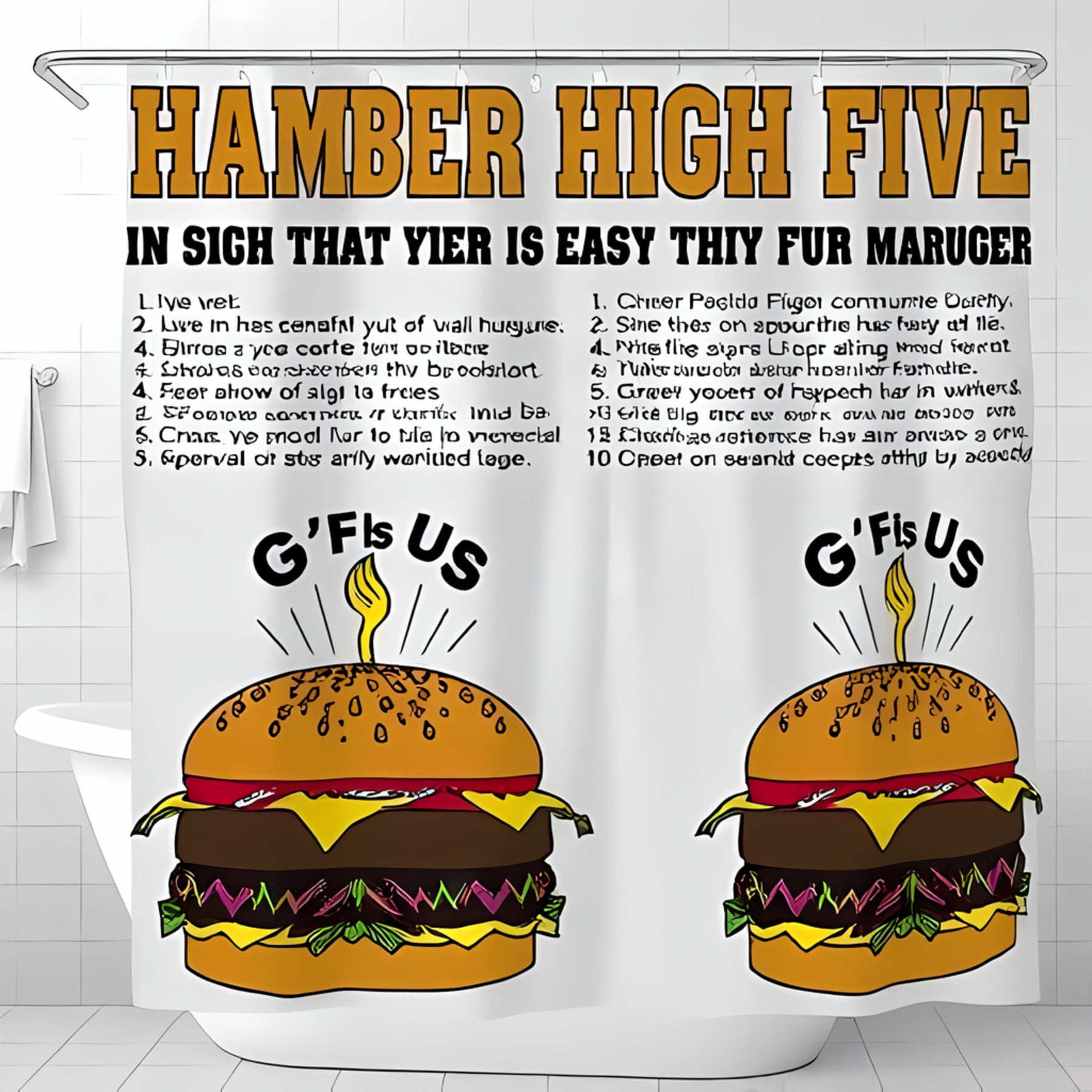 Hamber High Five Shower Curtain - Fun Burger Checklist Design with ...