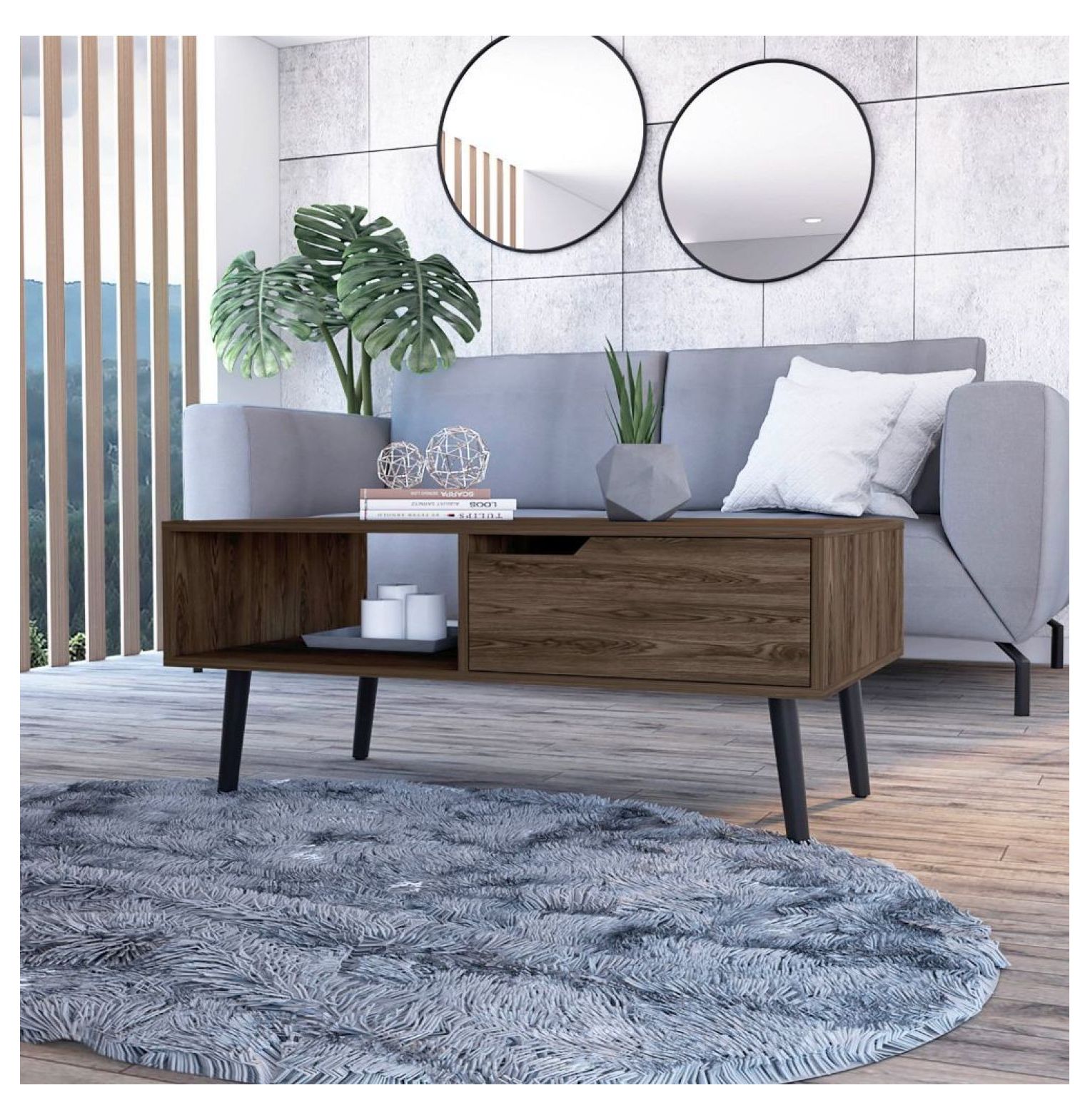 Hamburg Coffee Table, One Open Shelf, One Drawer Dark Walnut - Walmart.com