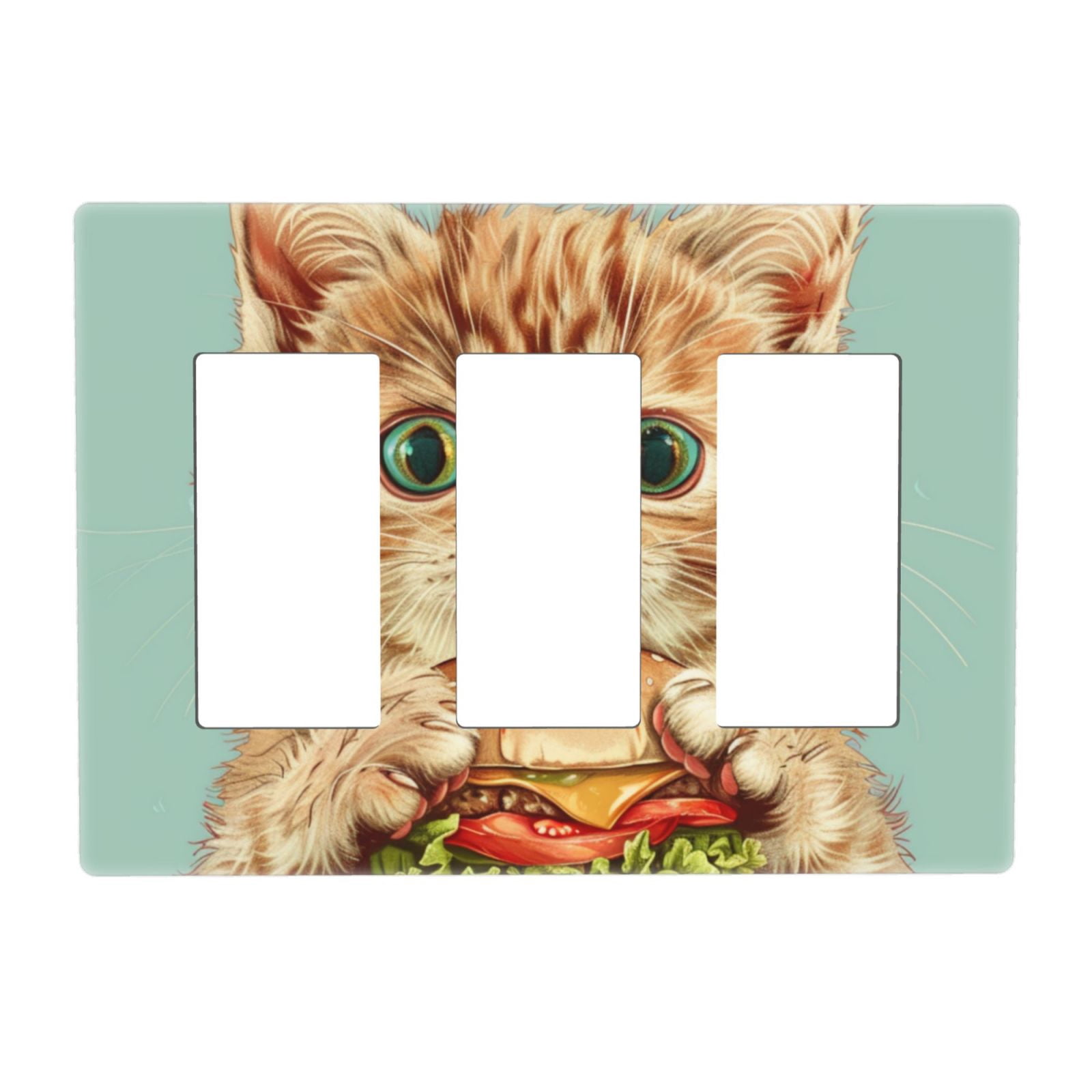 Hamburg Cute Cat Switch Cover Decorative Wall Plate 3-Gang Screwless ...