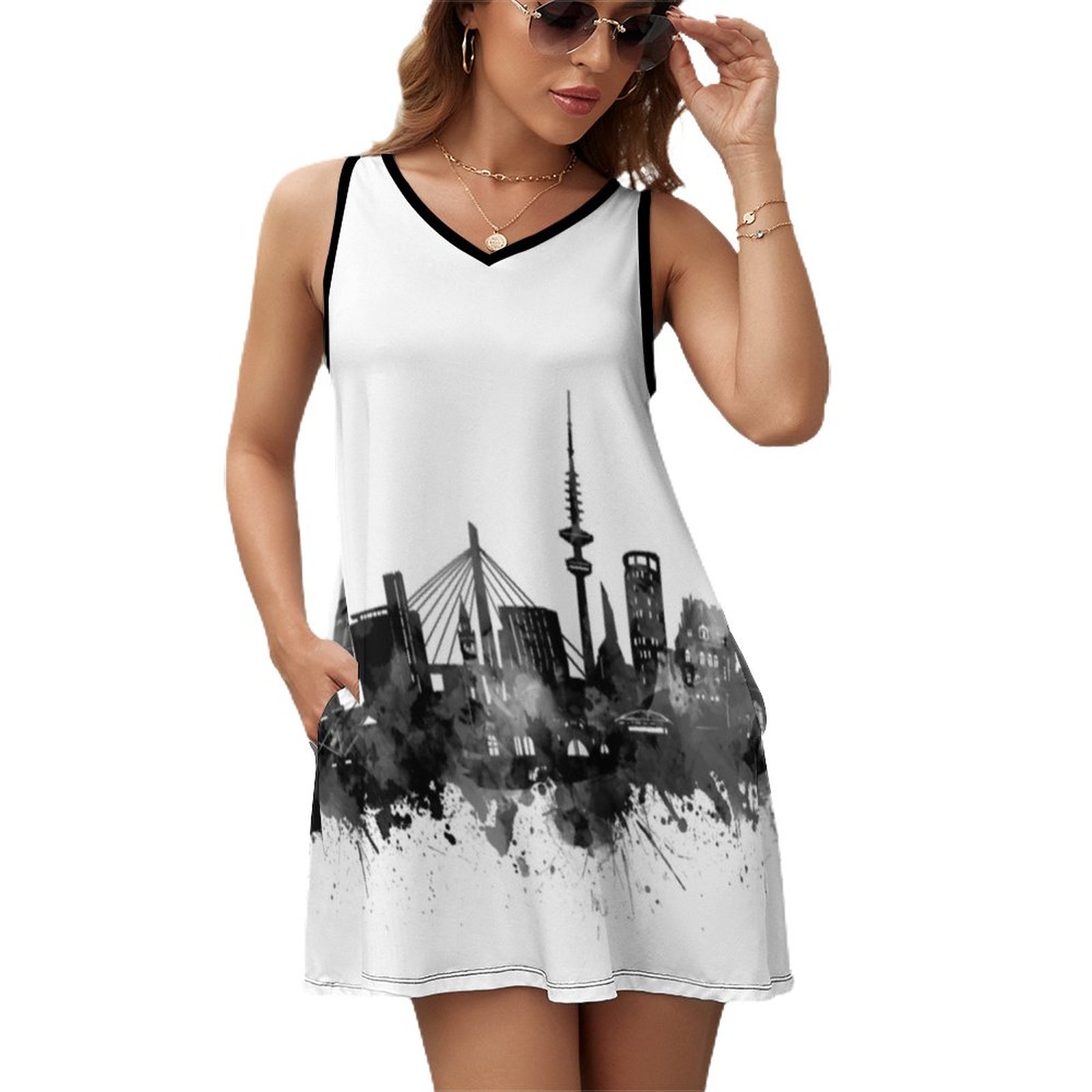 Hamburg Skyline Evening Party Dresses Midi Sexy Dress Female Sweet One ...