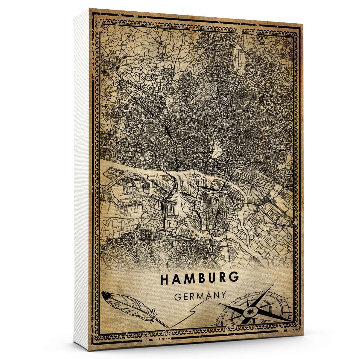 Hamburg Vintage Map Prints Canvas, Germany Map Art Canvas, Canvas, Hamburg Map City style ...
