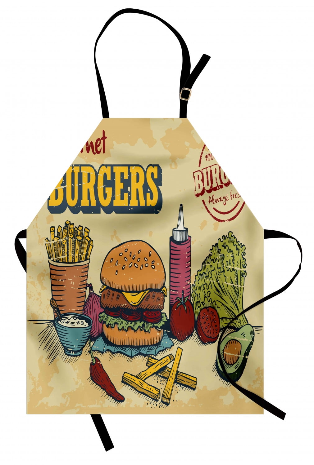 Hamburger Apron Retro Hand Drawn Style Burger and Ingredients Gourmet ...