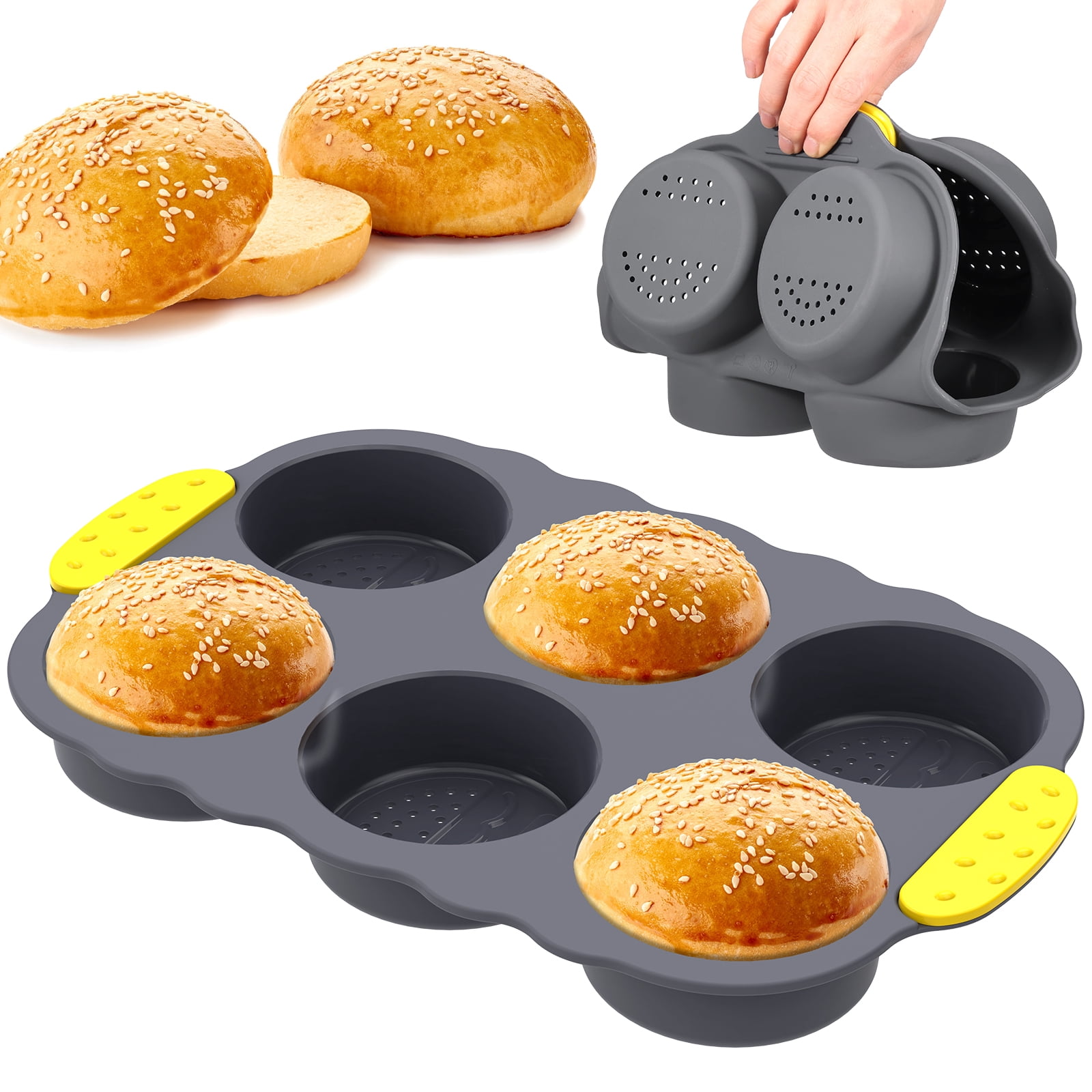 Hamburger Bun Mold Pan for Baking Nonstick Heat Resistant Burger Bun ...