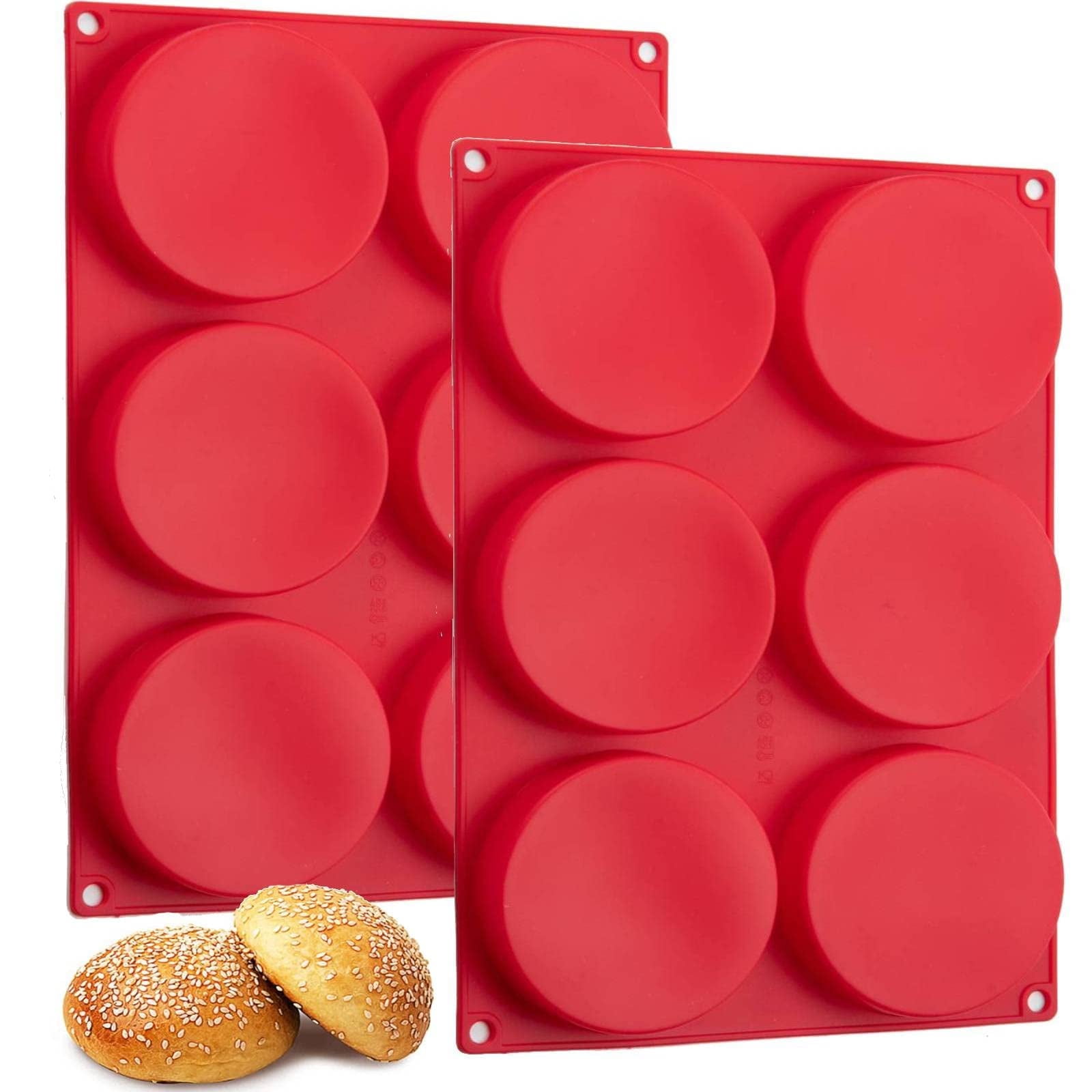 Hamburger Bun Molds 2 Pack Silicone Baking Pans, 4 Inch Muffin Top Pan ...