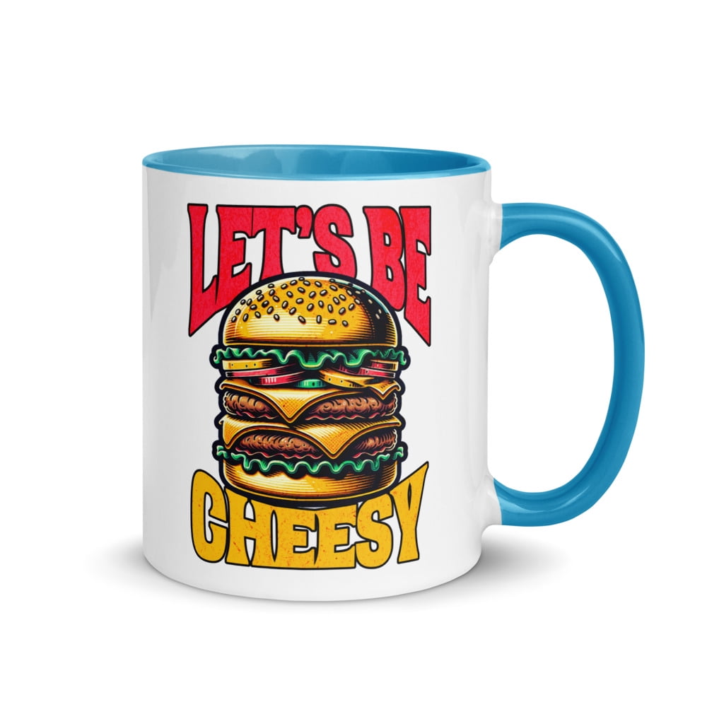 Hamburger Burger Lover Mug with Color Inside, Let’s Be Cheesy (Blue, 11 ...