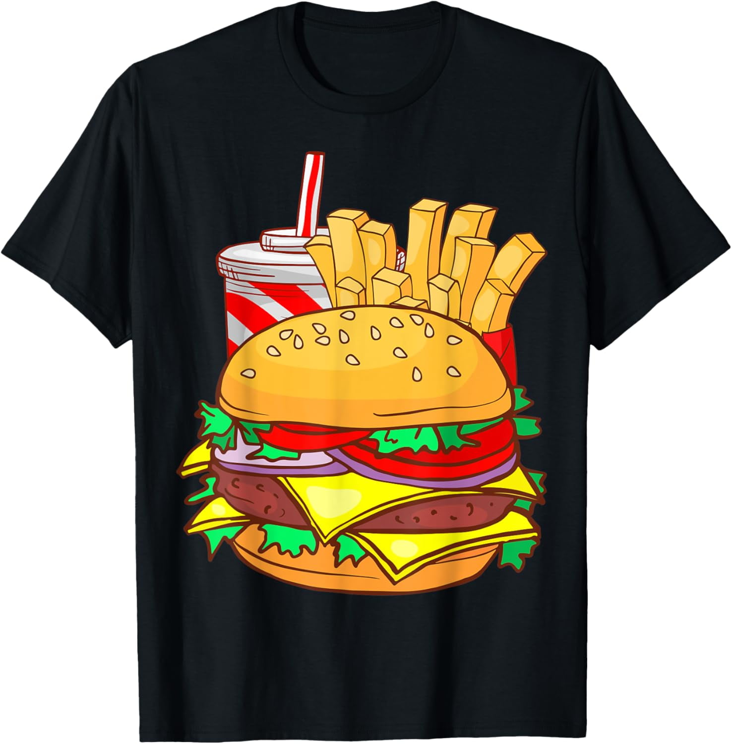 Hamburger Cheeseburger Burger Soft Drink French Fries T-Shirt - Walmart.com