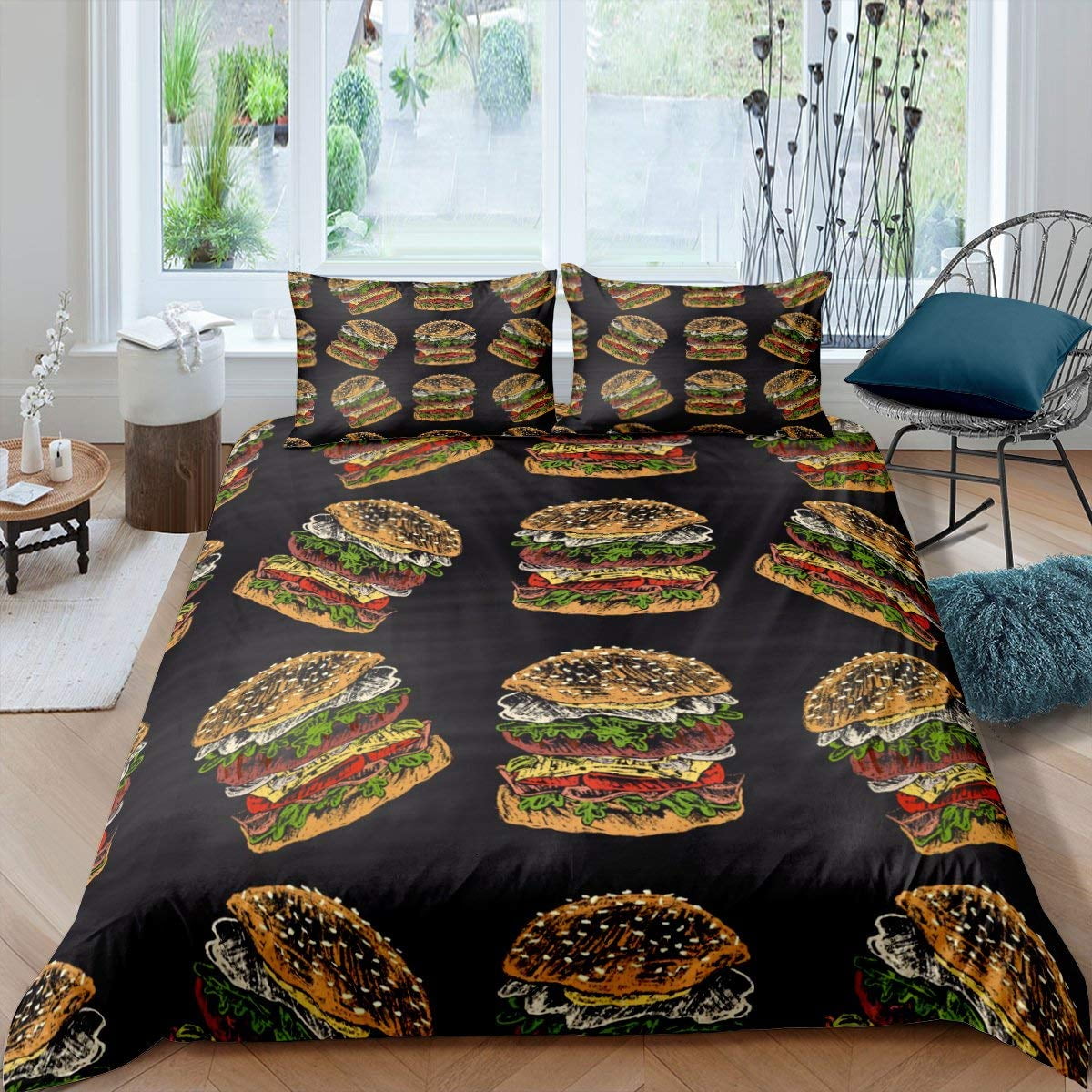 Hamburger Duvet Cover Meat Cheese Fast Food Theme Cartoon Hamburg ...