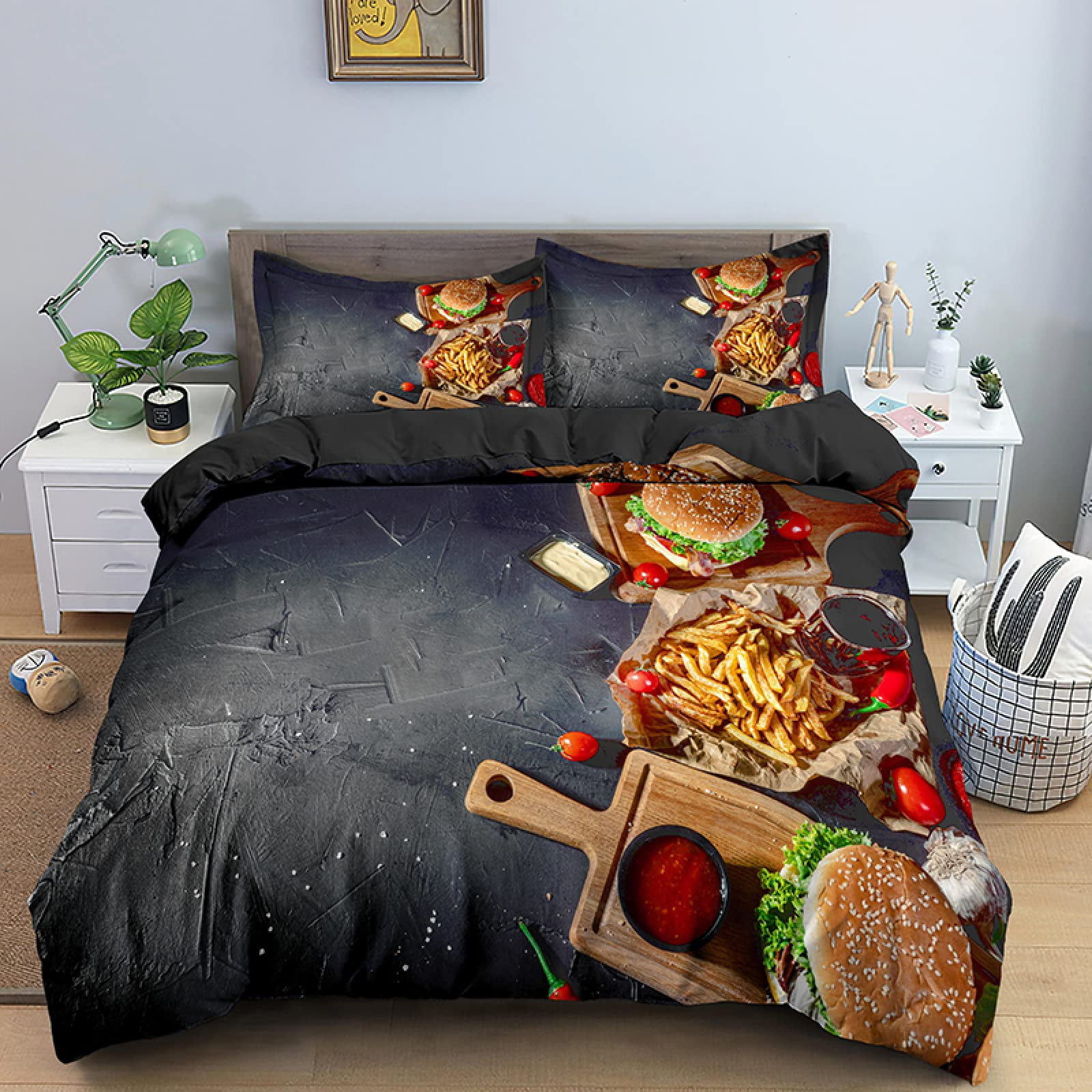 Hamburger Duvet Cover Meat Cheese Fast Food Theme Cartoon Hamburg ...