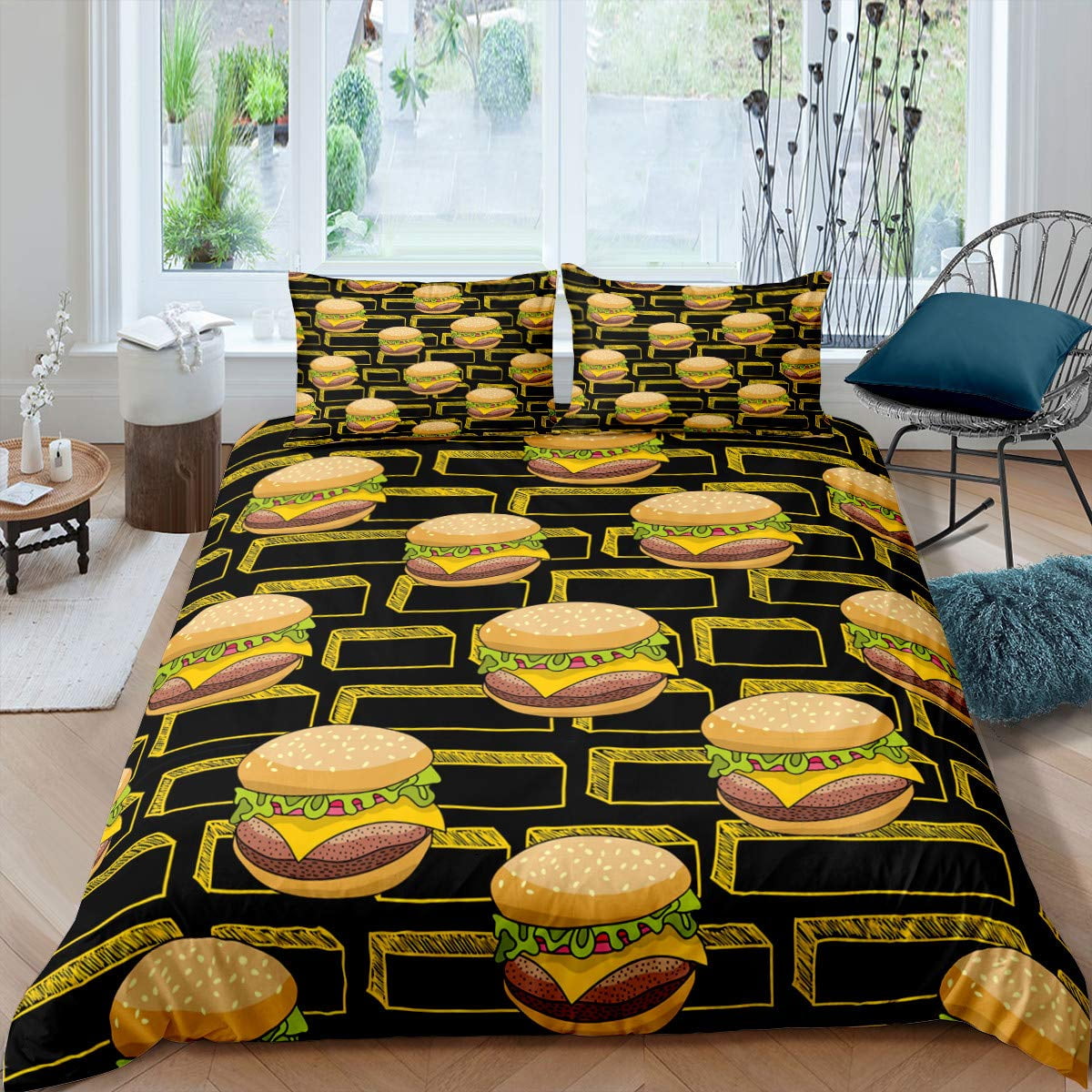 Hamburger Duvet Cover Meat Cheese Fast Food Theme Cartoon Hamburg ...