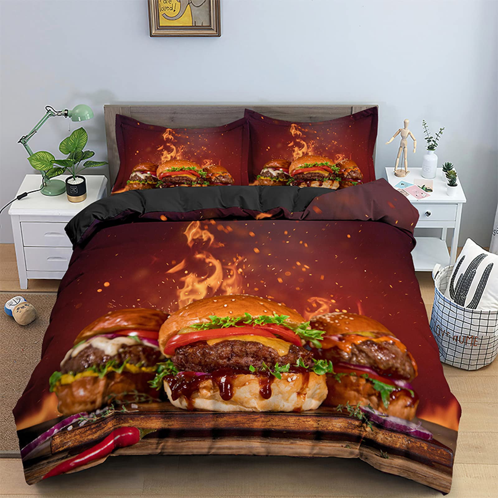 Hamburger Duvet Cover Meat Cheese Fast Food Theme Cartoon Hamburg ...