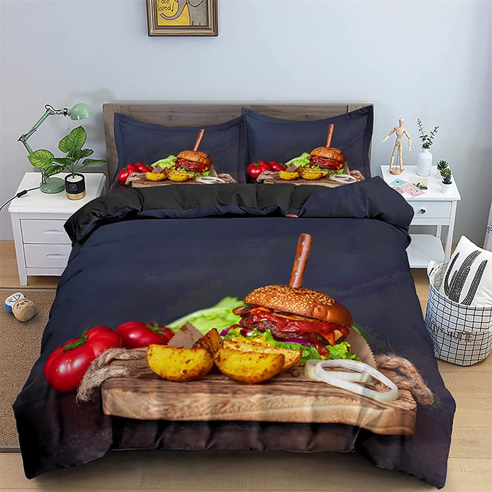 Hamburger Duvet Cover Meat Cheese Fast Food Theme Cartoon Hamburg ...