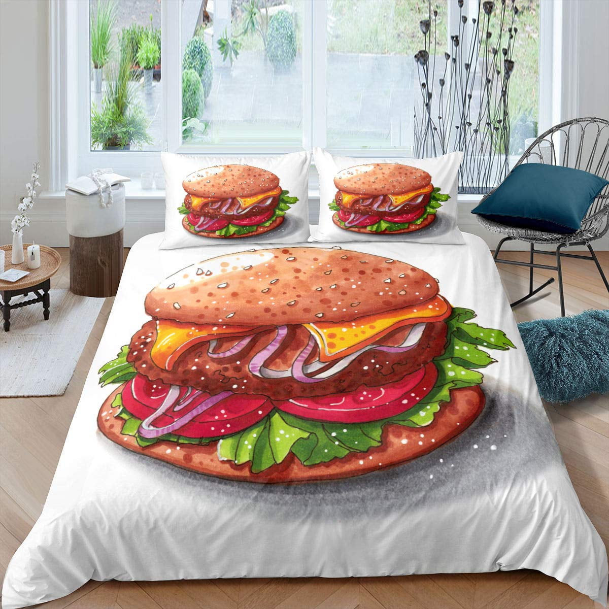 Hamburger Duvet Cover Meat Cheese Fast Food Theme Cartoon Hamburg ...