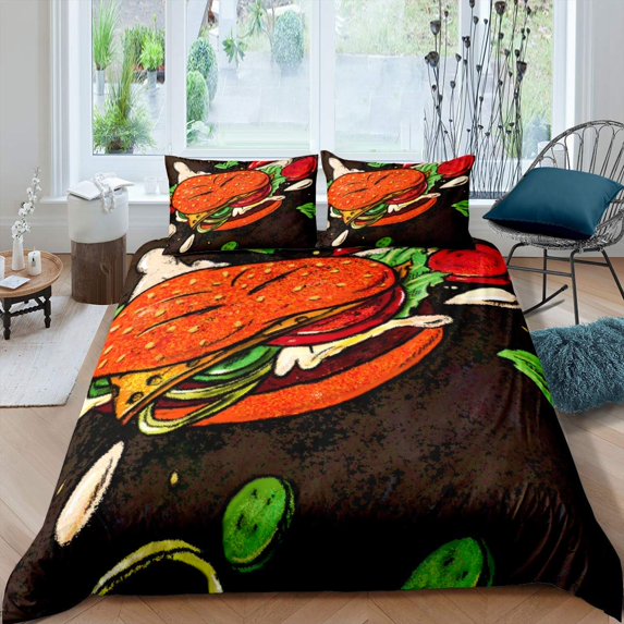 Hamburger Duvet Cover Meat Cheese Fast Food Theme Cartoon Hamburg ...