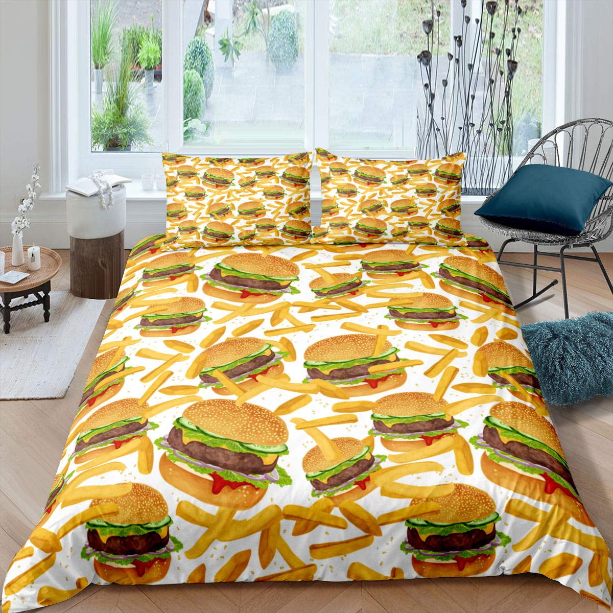 Hamburger Duvet Cover Meat Cheese Fast Food Theme Cartoon Hamburg ...