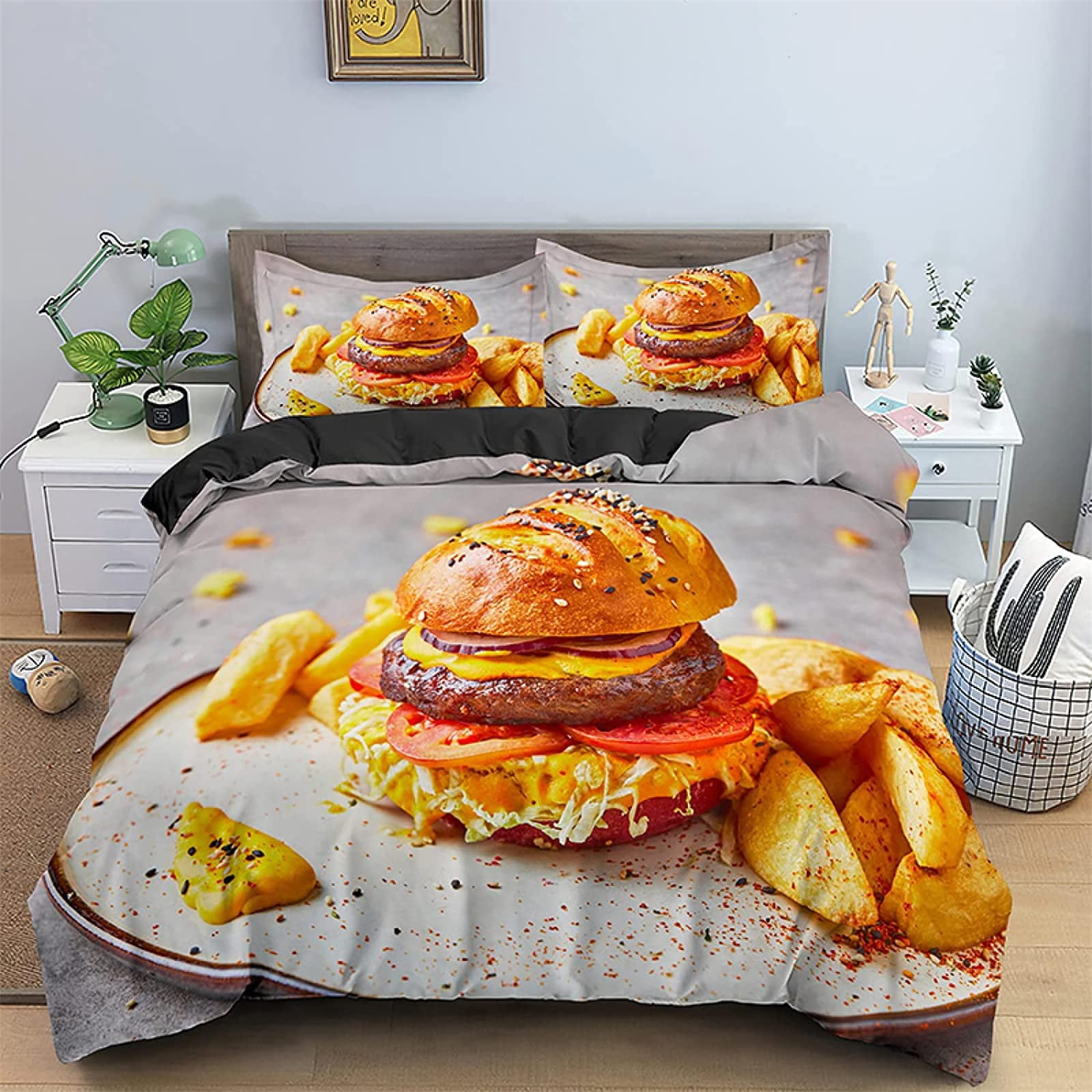Hamburger Duvet Cover Meat Cheese Fast Food Theme Cartoon Hamburg ...