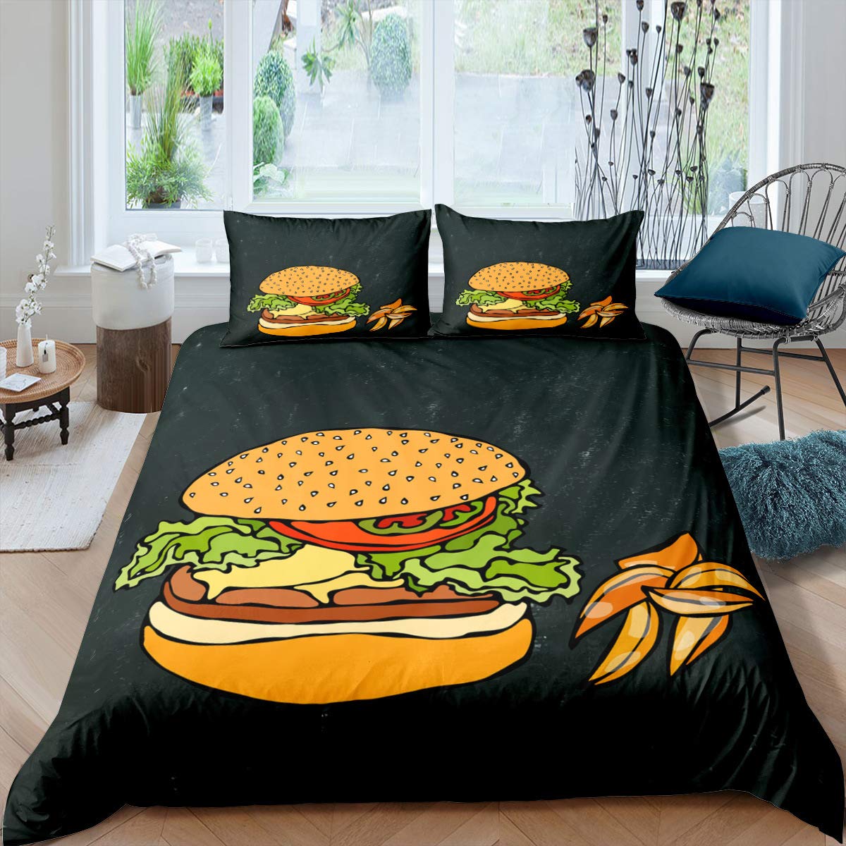 Hamburger Duvet Cover Meat Cheese Fast Food Theme Cartoon Hamburg ...