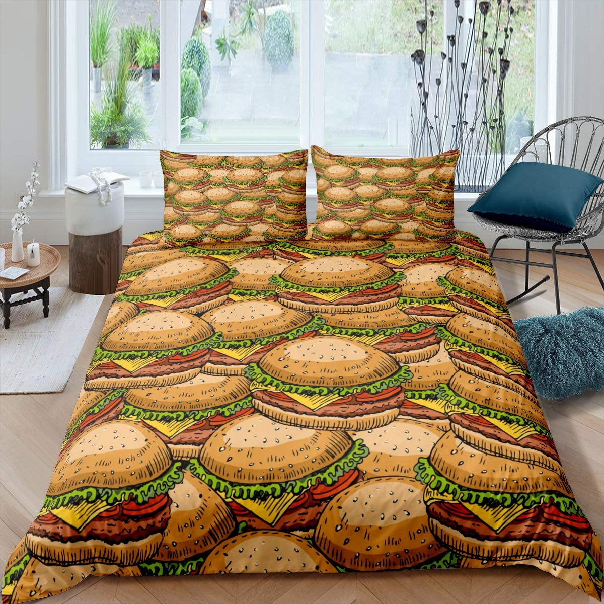 Hamburger Duvet Cover Meat Cheese Fast Food Theme Cartoon Hamburg ...