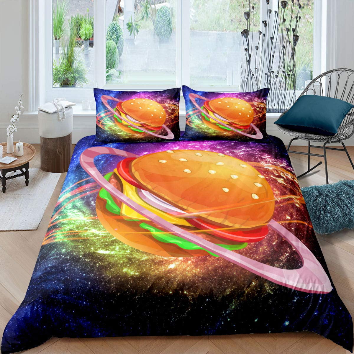 Hamburger Duvet Cover Meat Cheese Fast Food Theme Cartoon Hamburg ...
