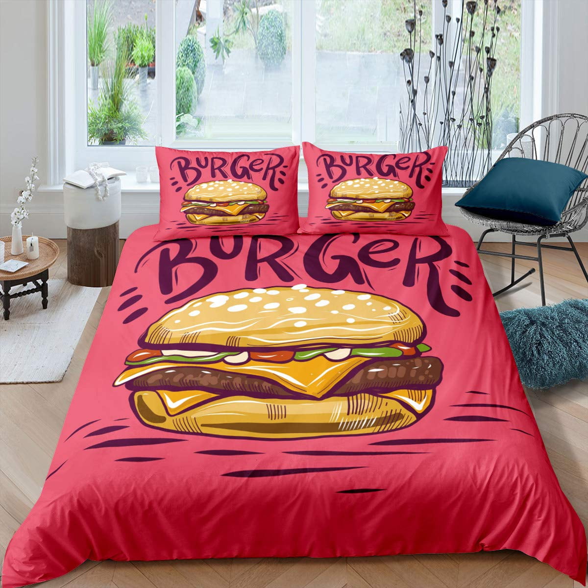 Hamburger Duvet Cover Meat Cheese Fast Food Theme Cartoon Hamburg ...
