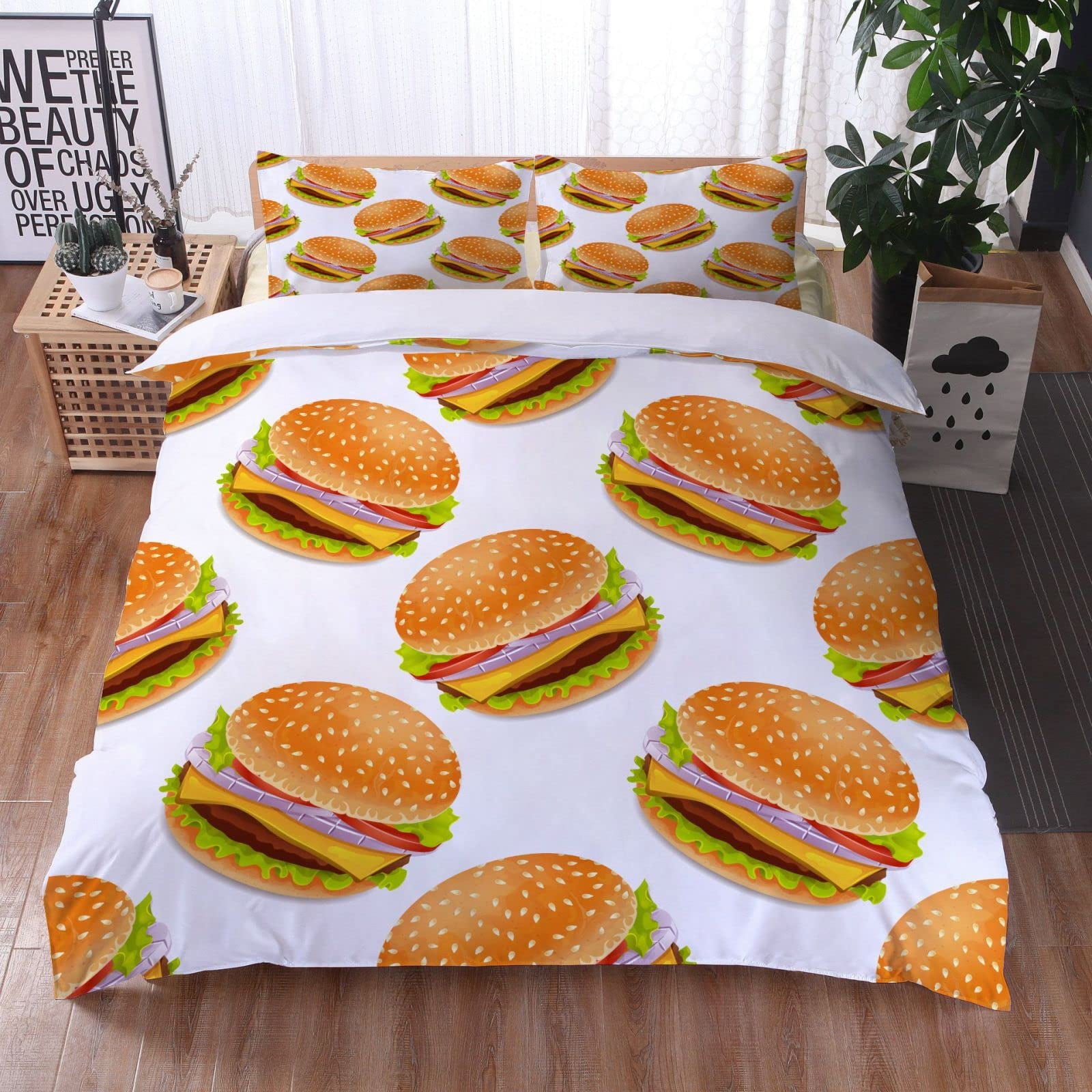Hamburger Duvet Cover Meat Cheese Fast Food Theme Cartoon Hamburg ...