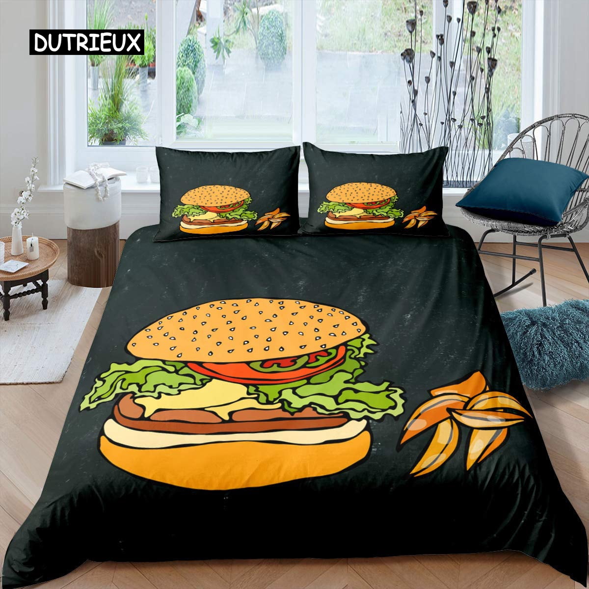 Hamburger Duvet Cover Set Meat Cheese Comforter Cover Fast Food Theme ...
