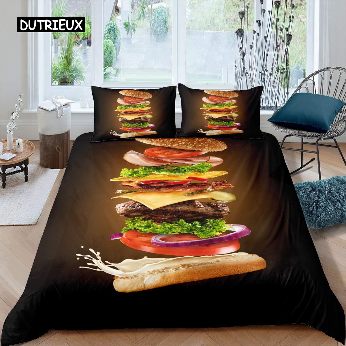 Hamburger Duvet Cover Set Meat Cheese Comforter Cover Fast Food Theme ...