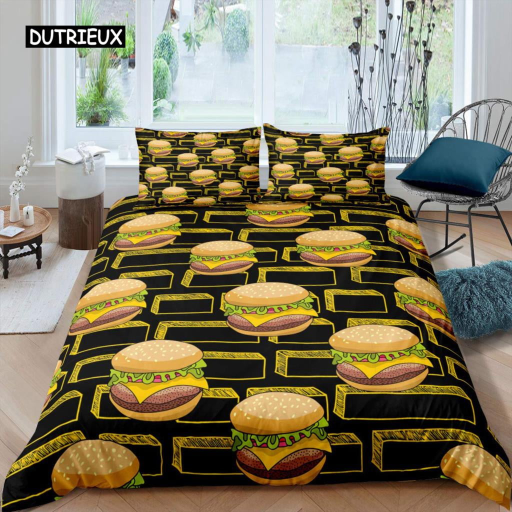 Hamburger Duvet Cover Set Meat Cheese Comforter Cover Fast Food Theme ...