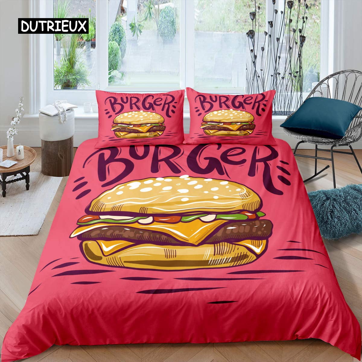 Hamburger Duvet Cover Set Meat Cheese Comforter Cover Fast Food Theme ...