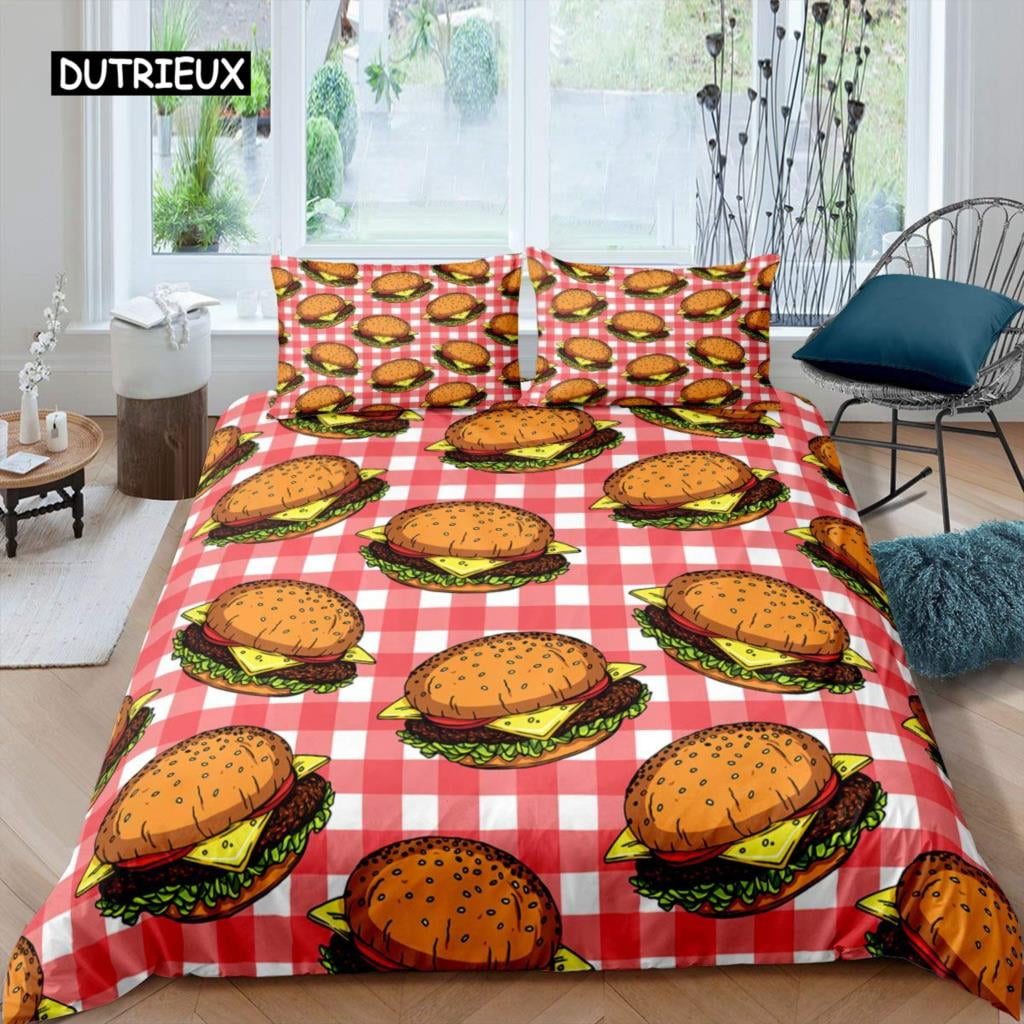 Hamburger Duvet Cover Set Meat Cheese Comforter Cover Fast Food Theme ...