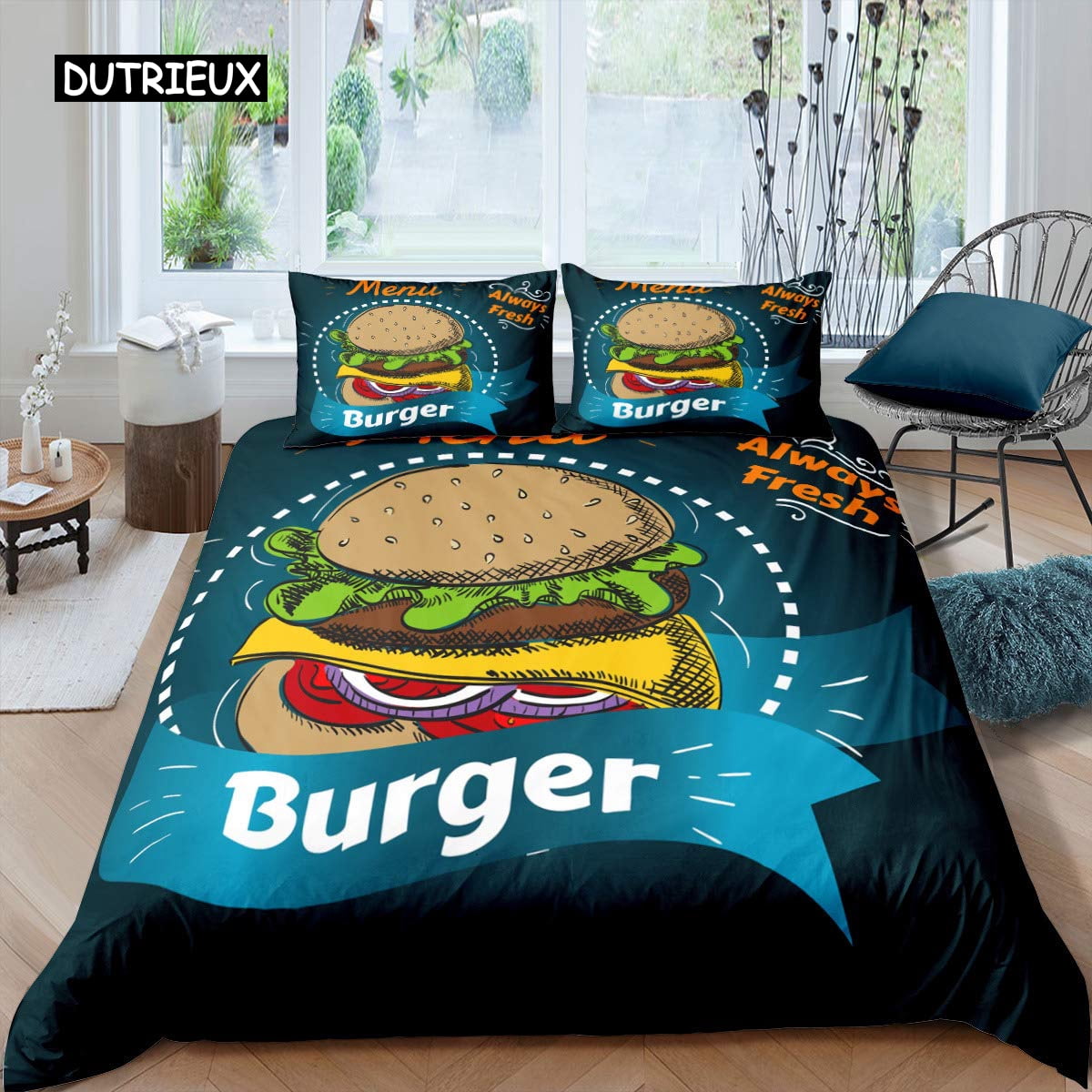 Hamburger Duvet Cover Set Meat Cheese Comforter Cover Fast Food Theme ...