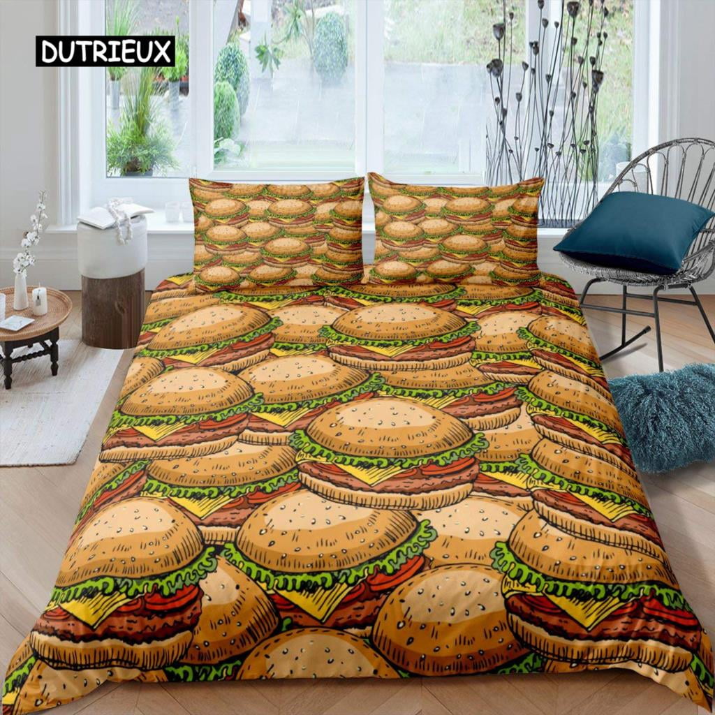 Hamburger Duvet Cover Set Meat Cheese Comforter Cover Fast Food Theme ...
