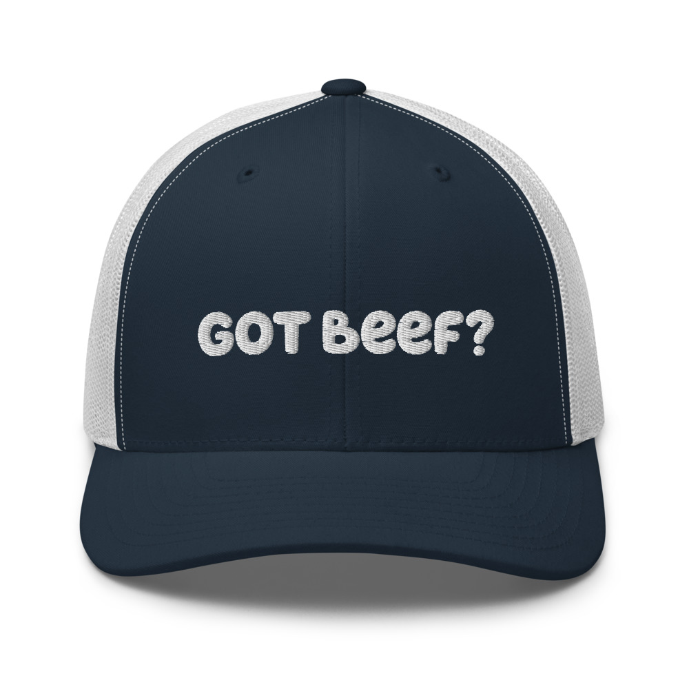 Hamburger Fast Food Lover Trucker Cap, Got Beef?- Embroidery (Navy ...