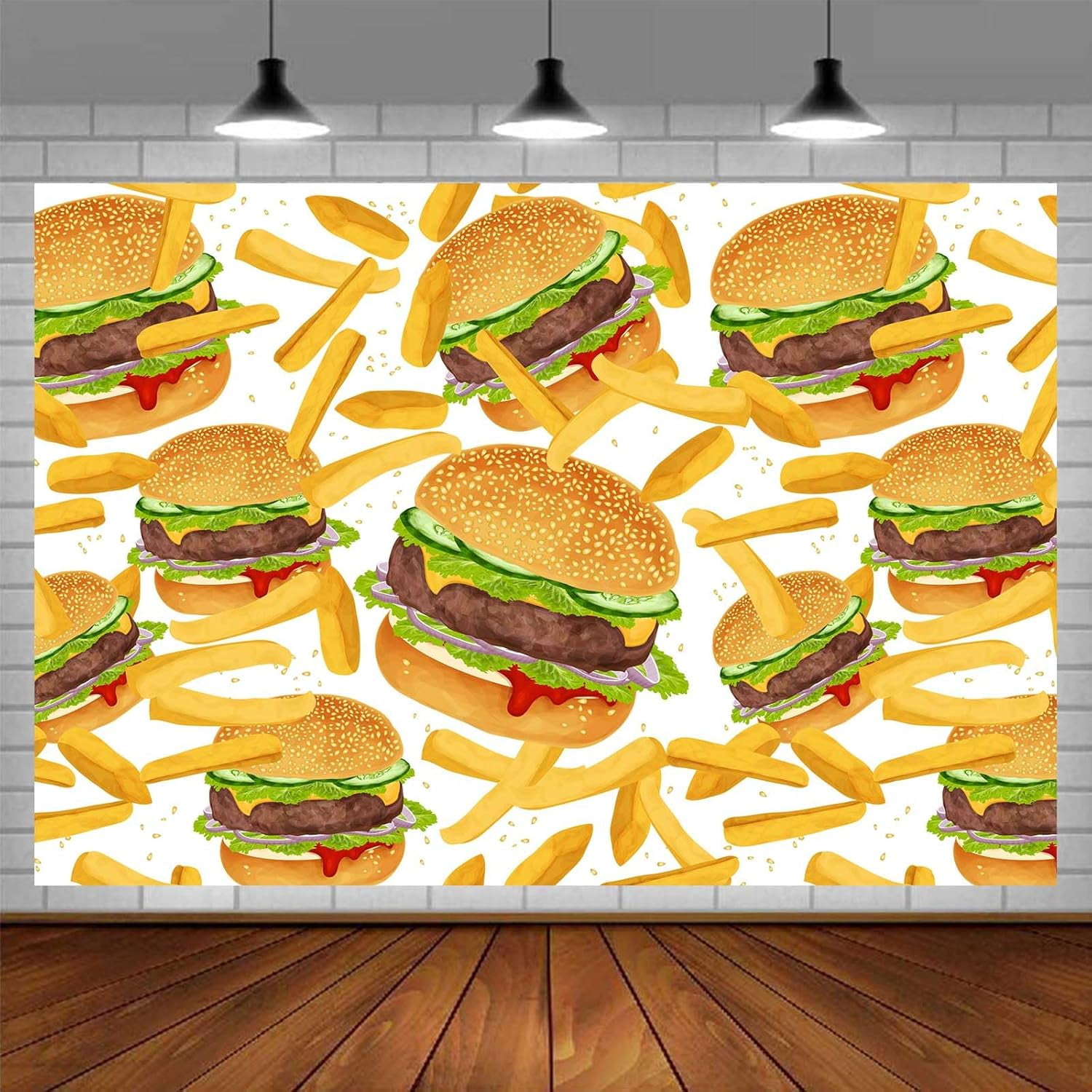 Hamburger French Fries Backdrop, 7x5ft, Fast Food Photograhy Background ...