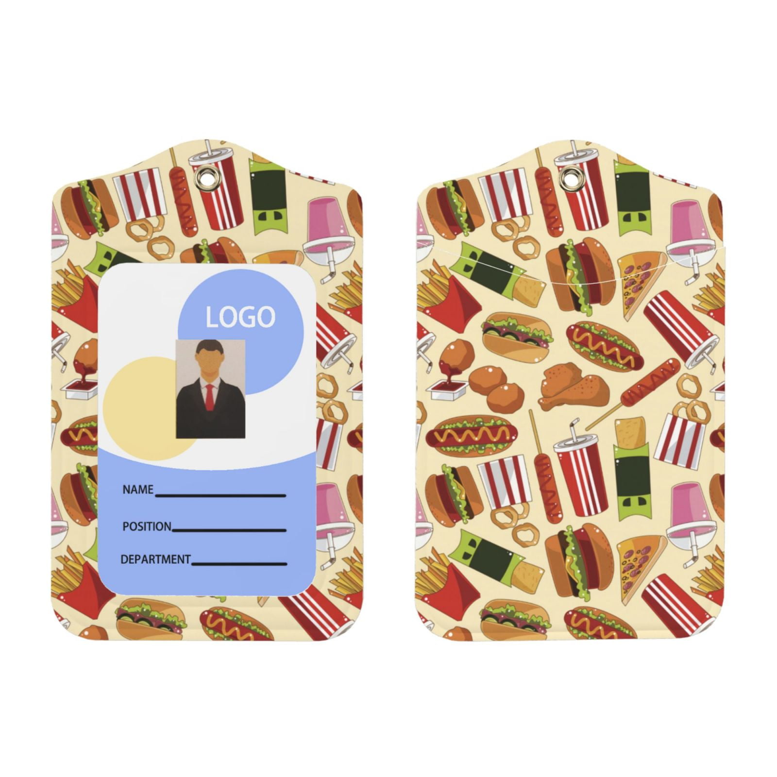 Hamburger French Fries Pizza Realistic Food Id Card Badge Leather ...