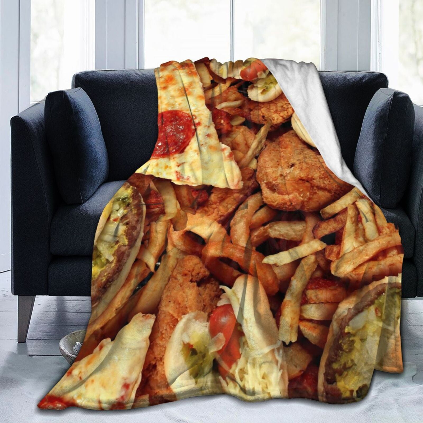 Hamburger French Fries Pizza Realistic Food Throw Blanket Soft Cozy ...
