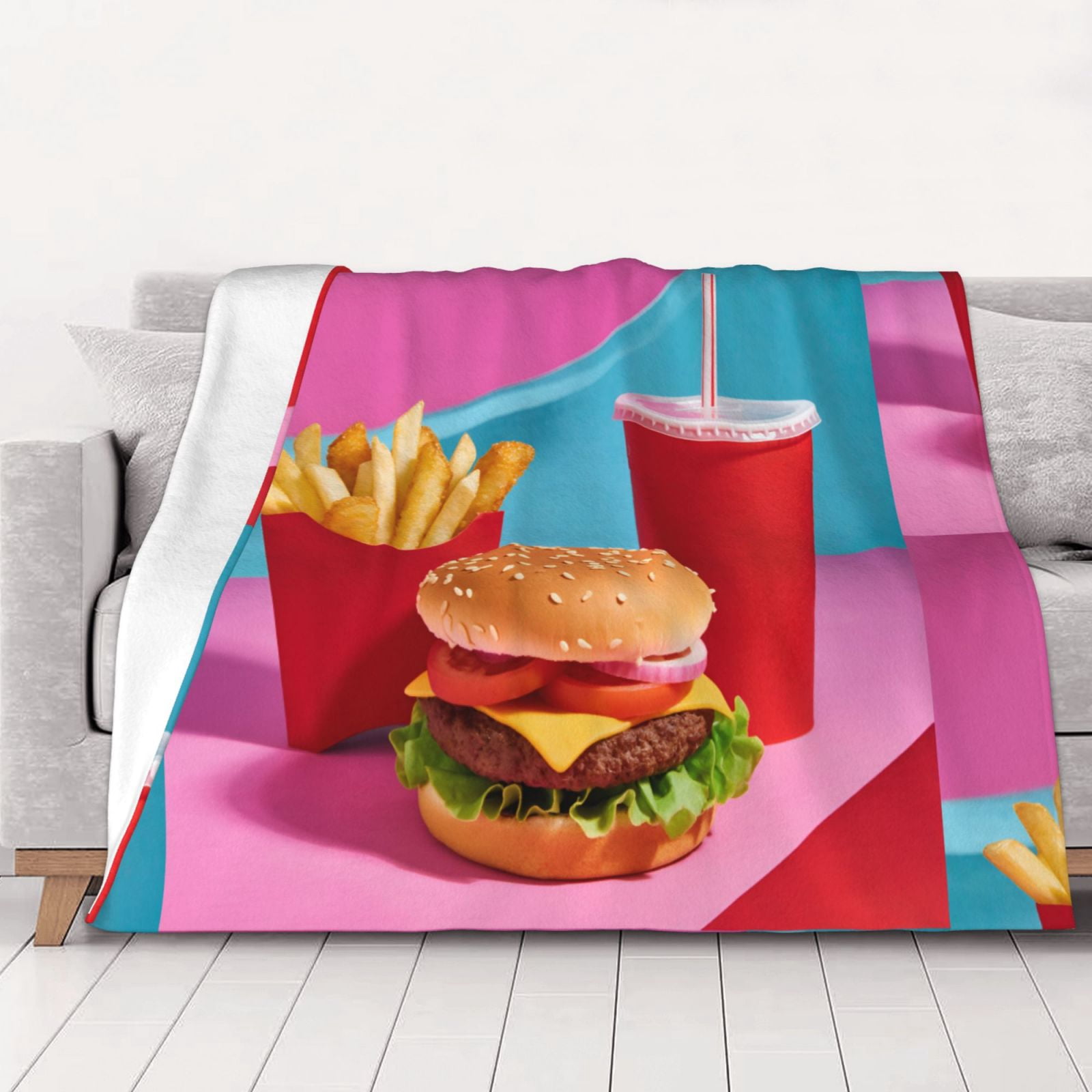 Hamburger Fries Cola Throws Blanket Fleece Soft Cozy Warm Plush for ...