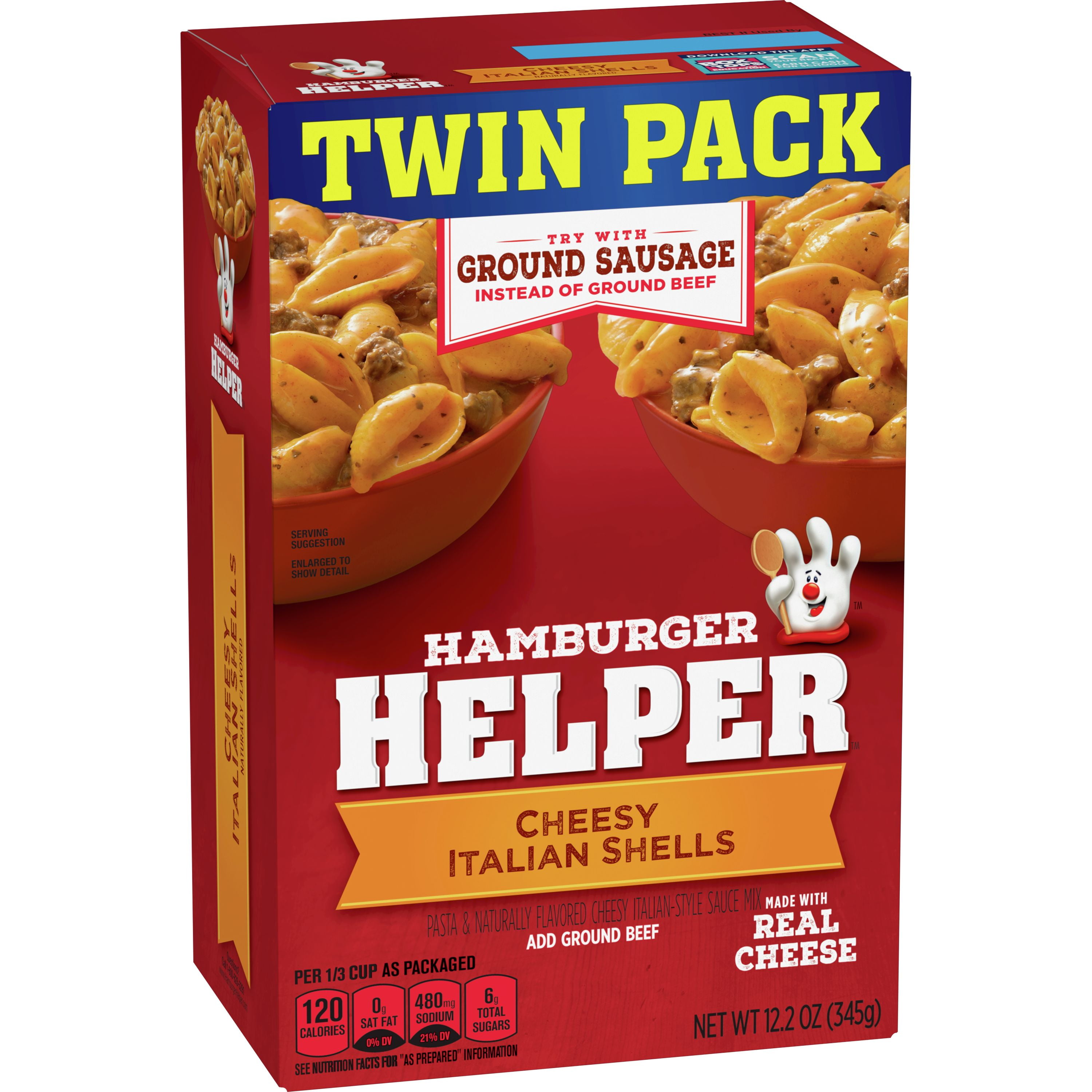 Hamburger Helper Cheesy Italian Shells, Beef Lunch, Ready to Eat ...