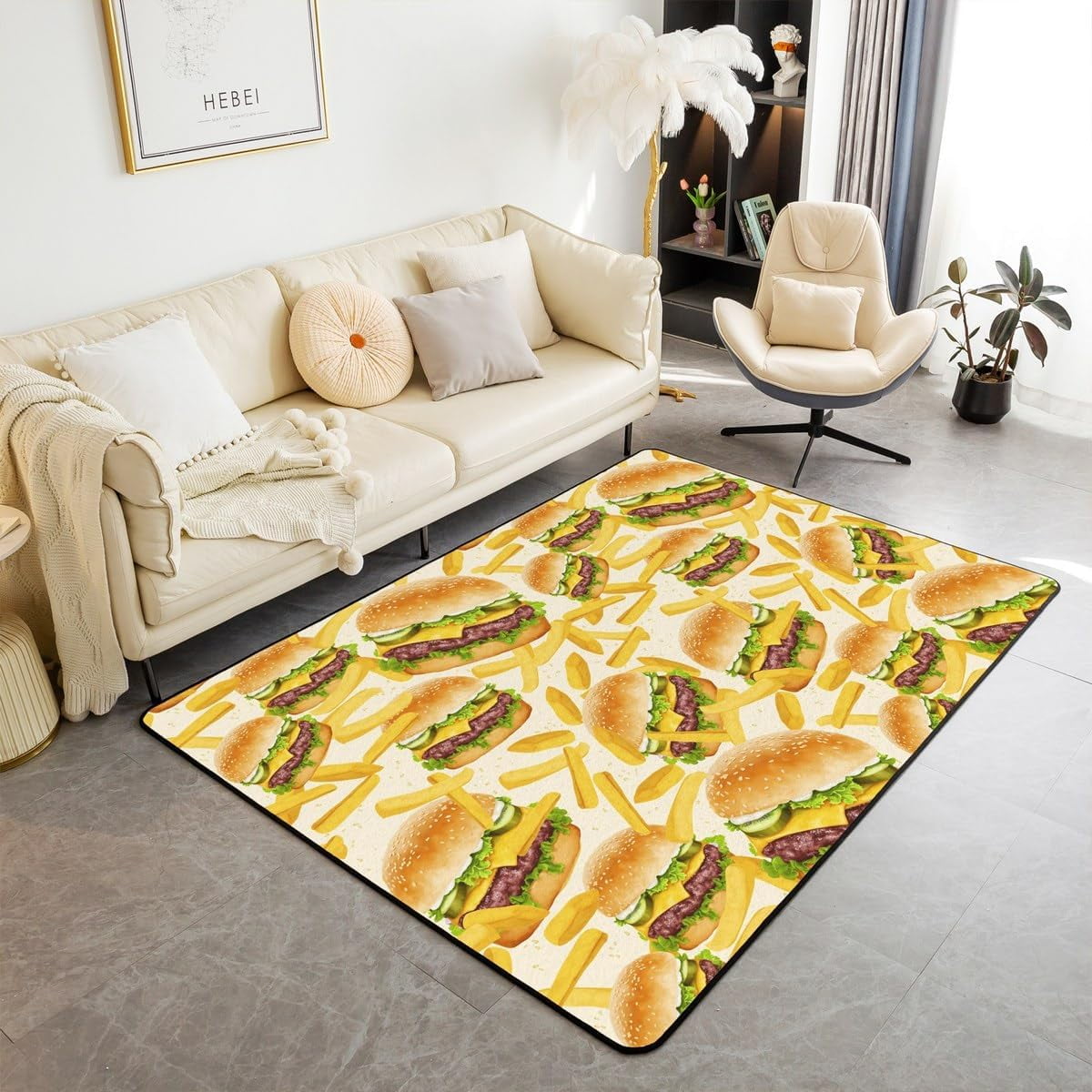 Hamburger Indoor Rug French Fries Fast Food Hippie Graffiti Kids Adults ...