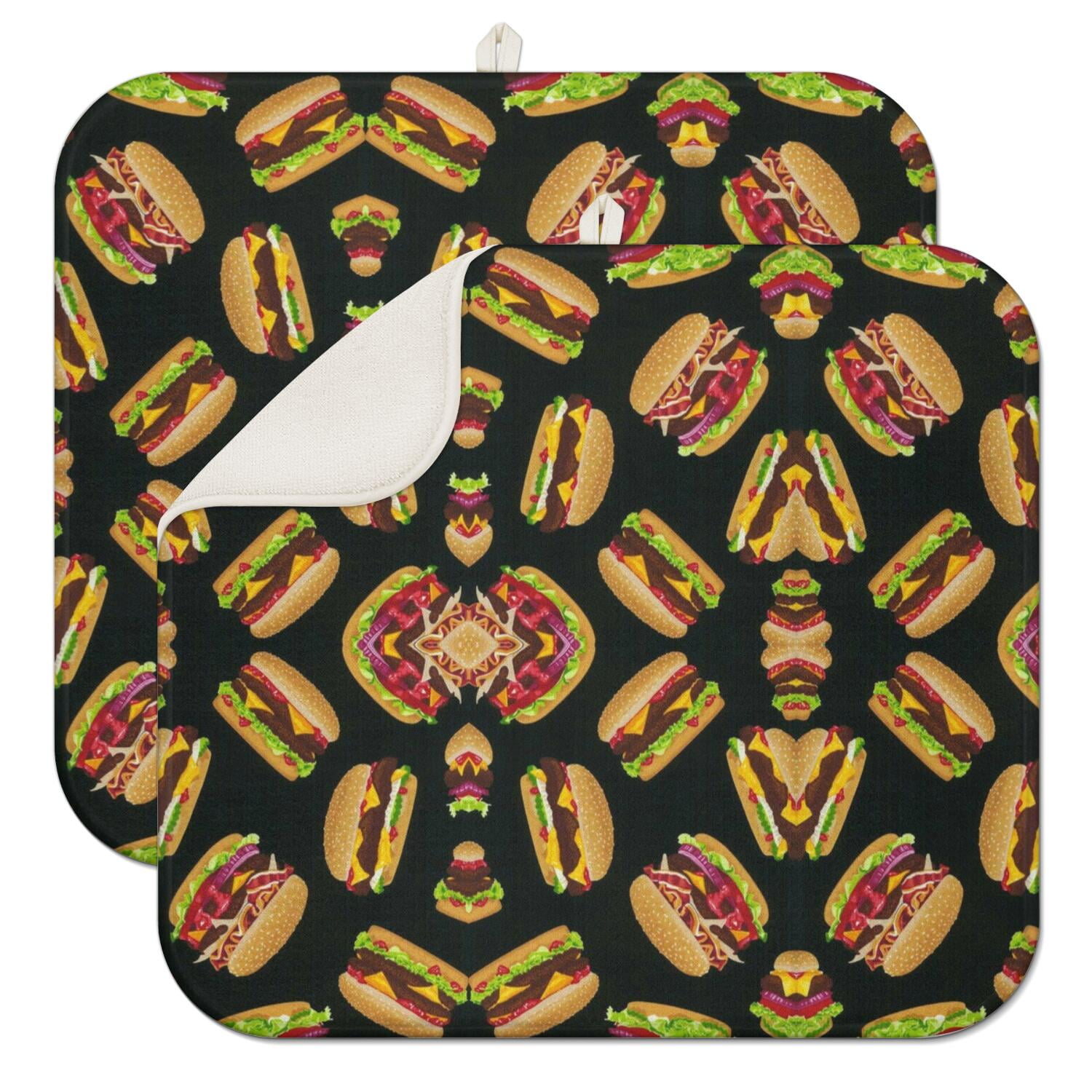 Hamburger and Junk Food Coffee Mat – Durable Microfiber Spill Mat with ...