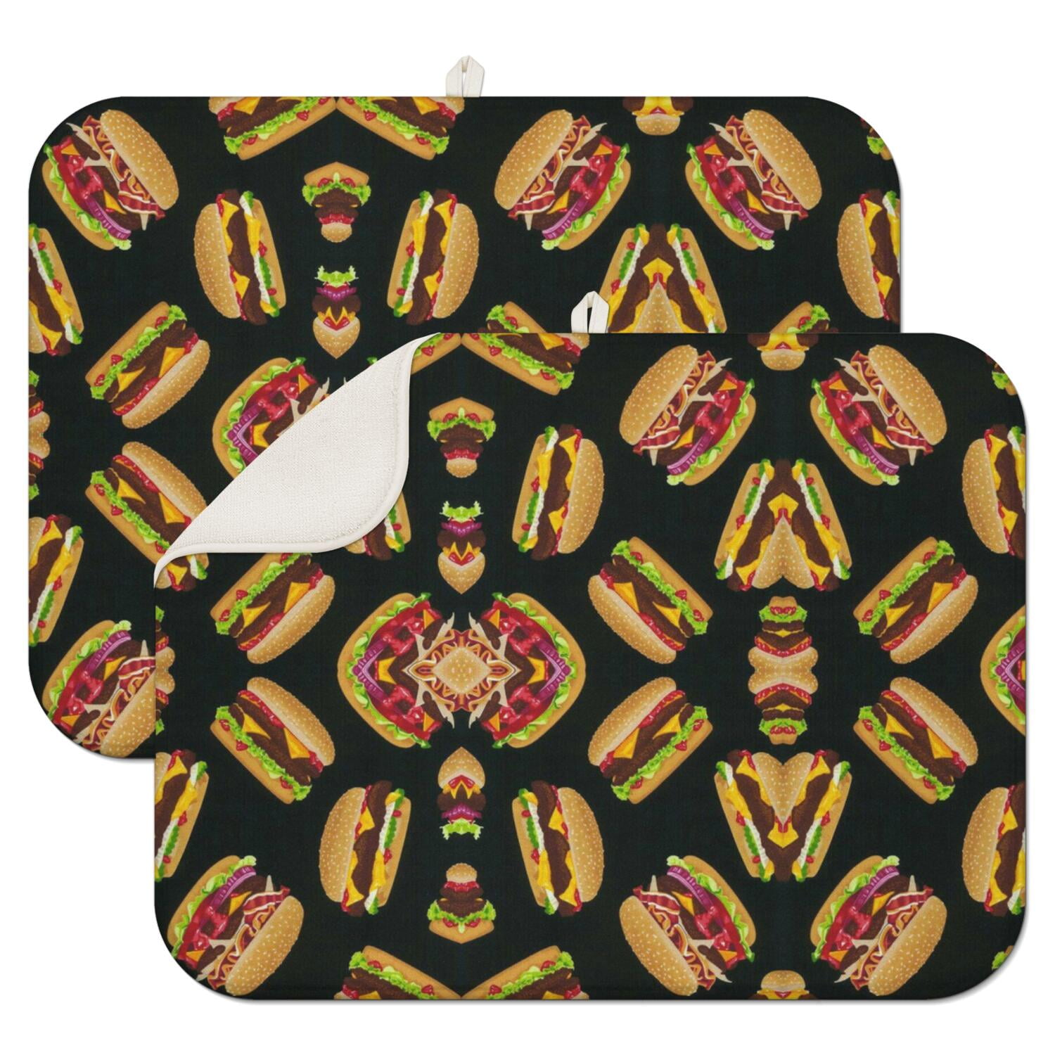 Hamburger and Junk Food Coffee Mat – Durable Microfiber Spill Mat with ...