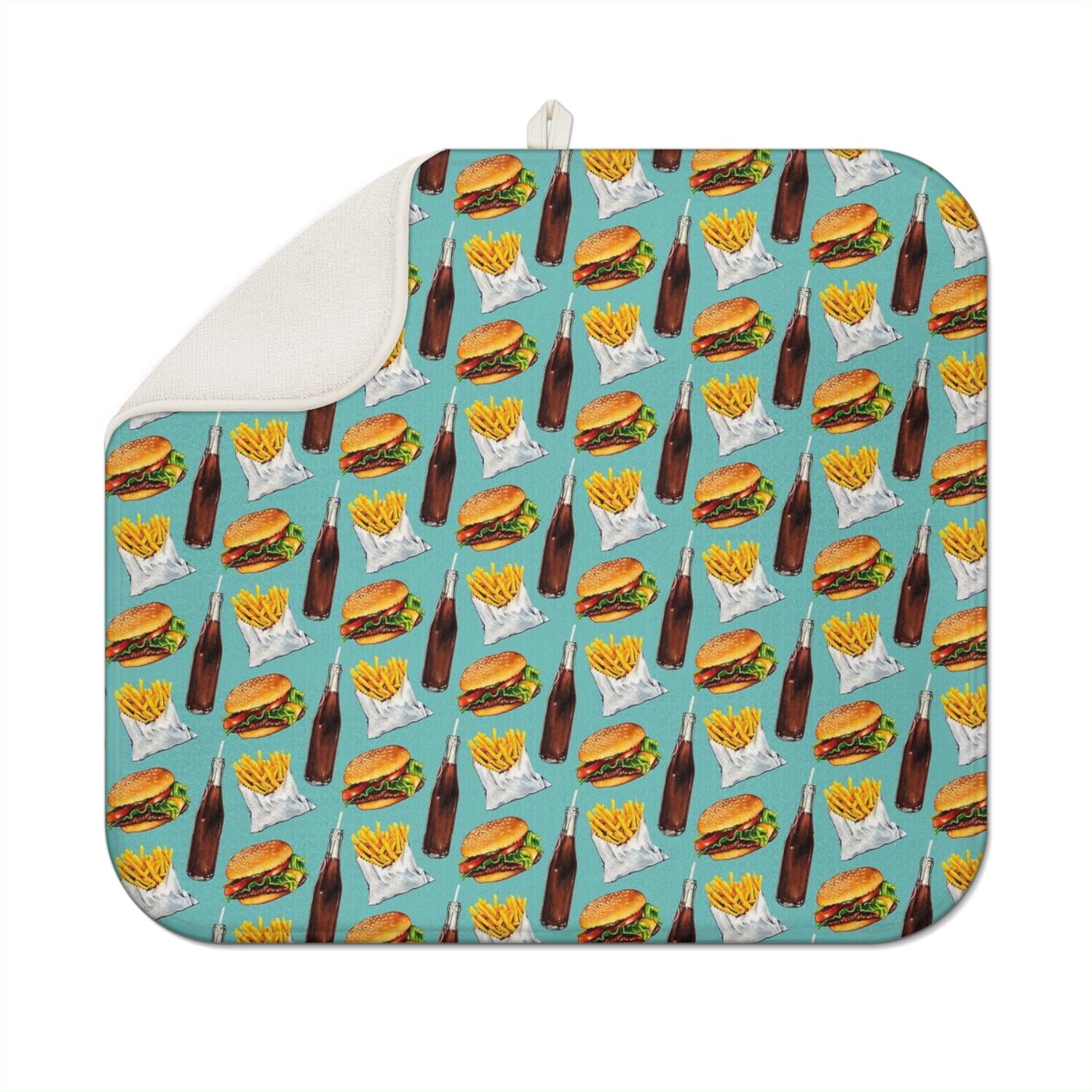 Hamburger and Junk Food Coffee Mat – Durable Microfiber Spill Mat with ...