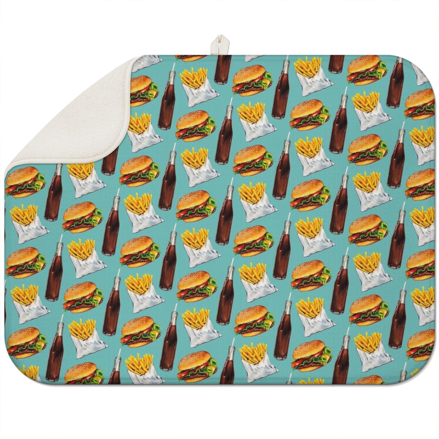 Hamburger and Junk Food Coffee Mat – Durable Microfiber Spill Mat with ...