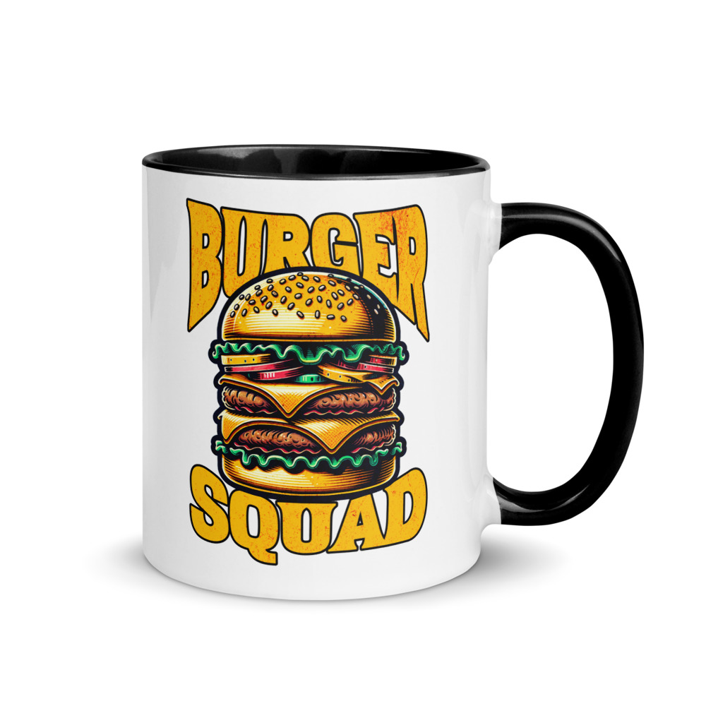 Hamburger Lover Foodie Team Mug with Color Inside, Burger Squad (Black ...