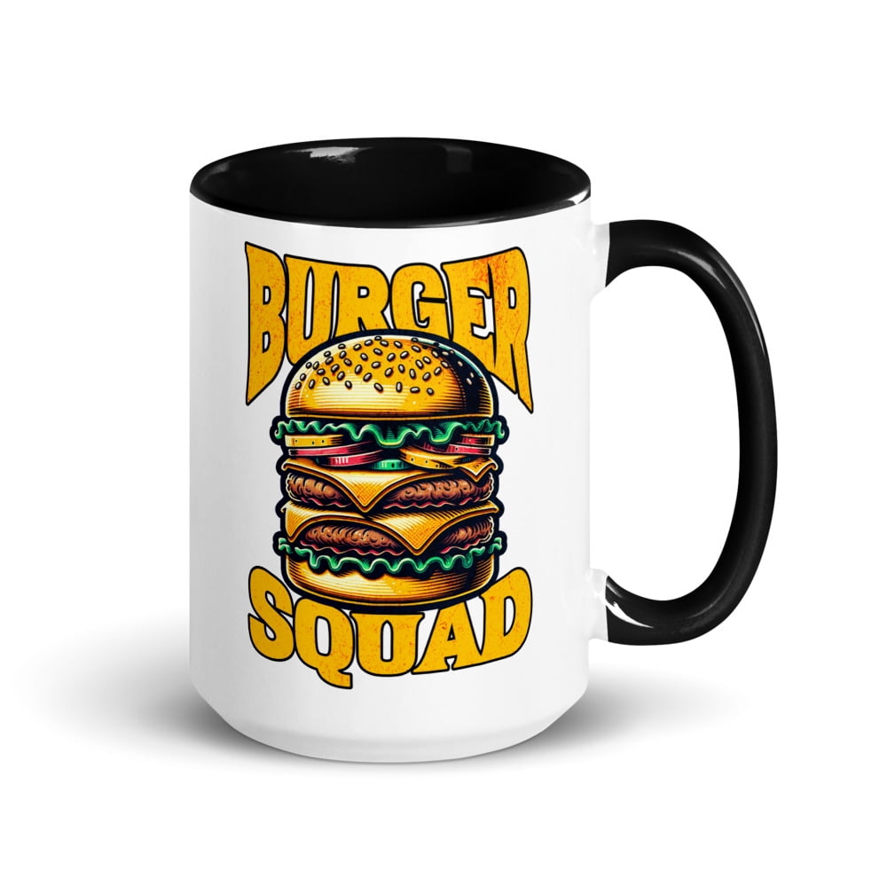 Hamburger Lover Foodie Team Mug with Color Inside, Burger Squad (Black ...