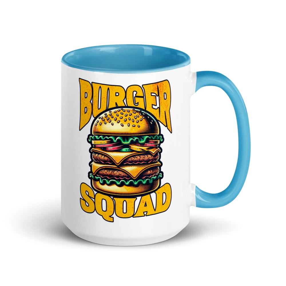 Hamburger Lover Foodie Team Mug with Color Inside, Burger Squad (Blue ...