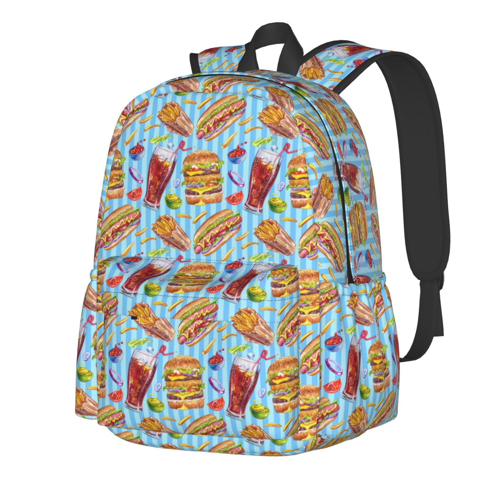 Hamburger Pizza Stripes pattern Backpack for Men Women Laptop Backpack ...