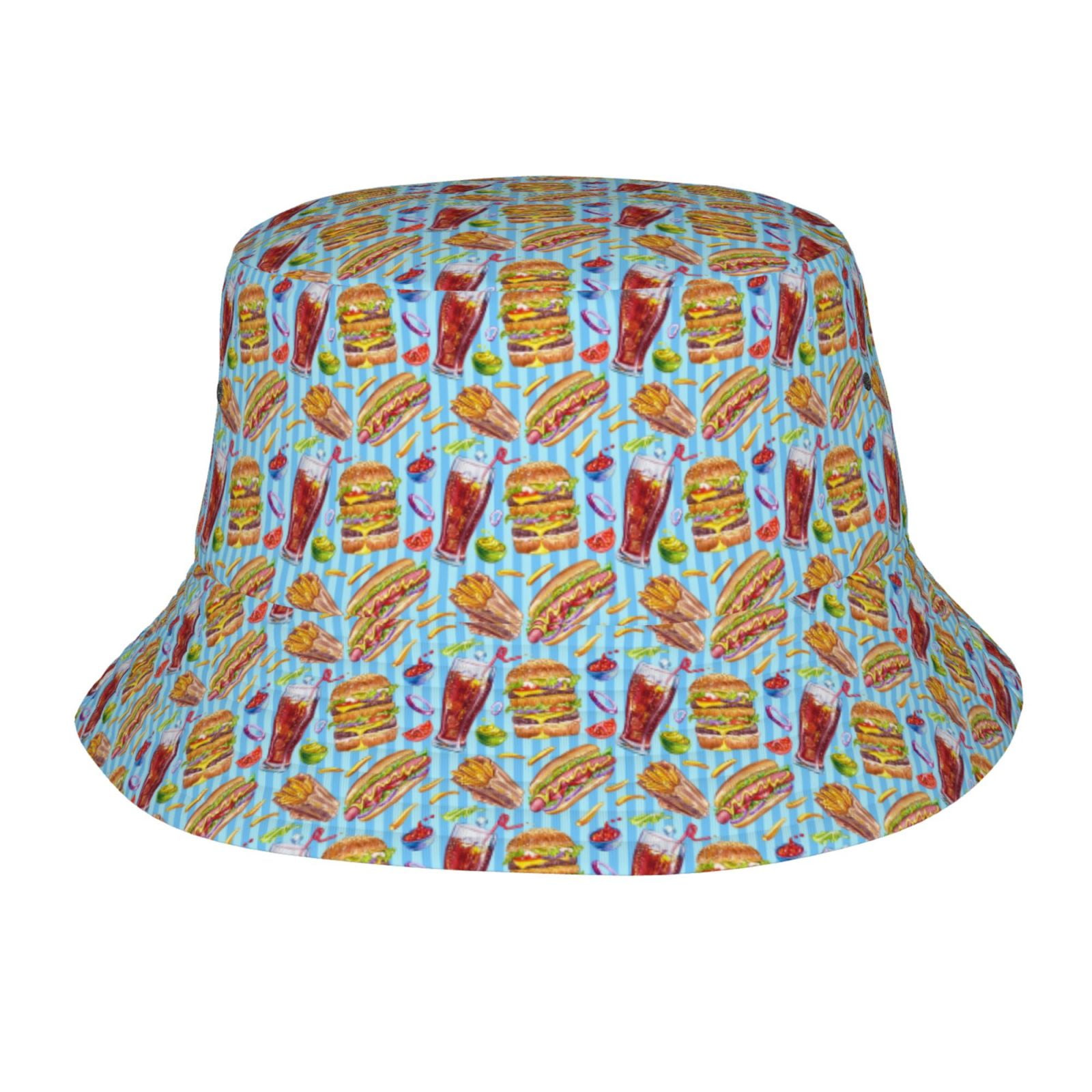 Hamburger Pizza Stripes pattern Bucket Hats for Men Women Beach Sun Hat ...
