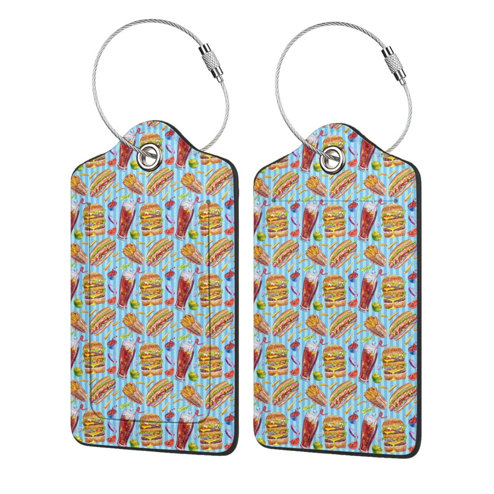 Hamburger Pizza Stripes pattern Luggage Tags for Suitcase PU Privacy ...