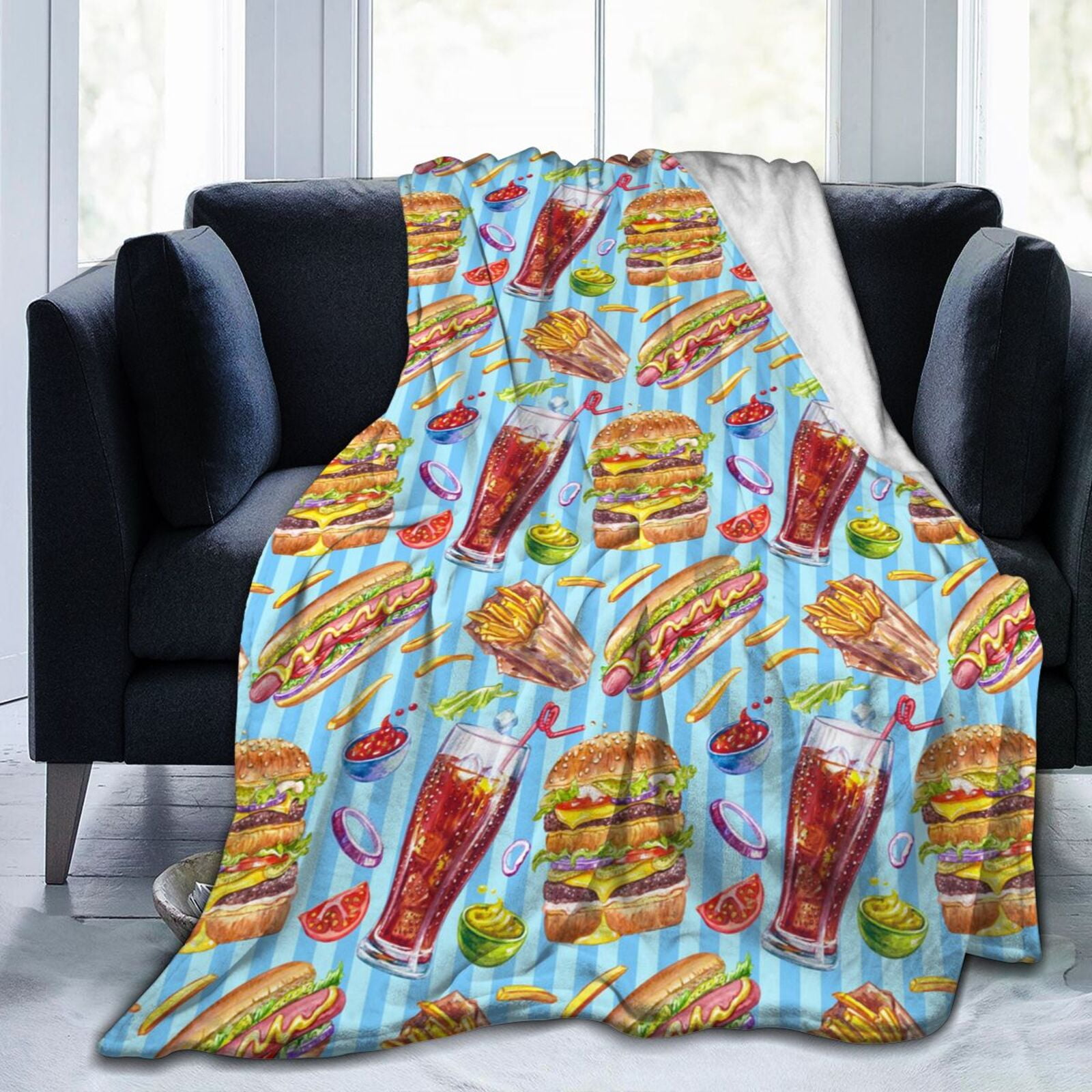 Hamburger Pizza Stripes pattern Throw Blanket Soft Cozy Warm Durable ...